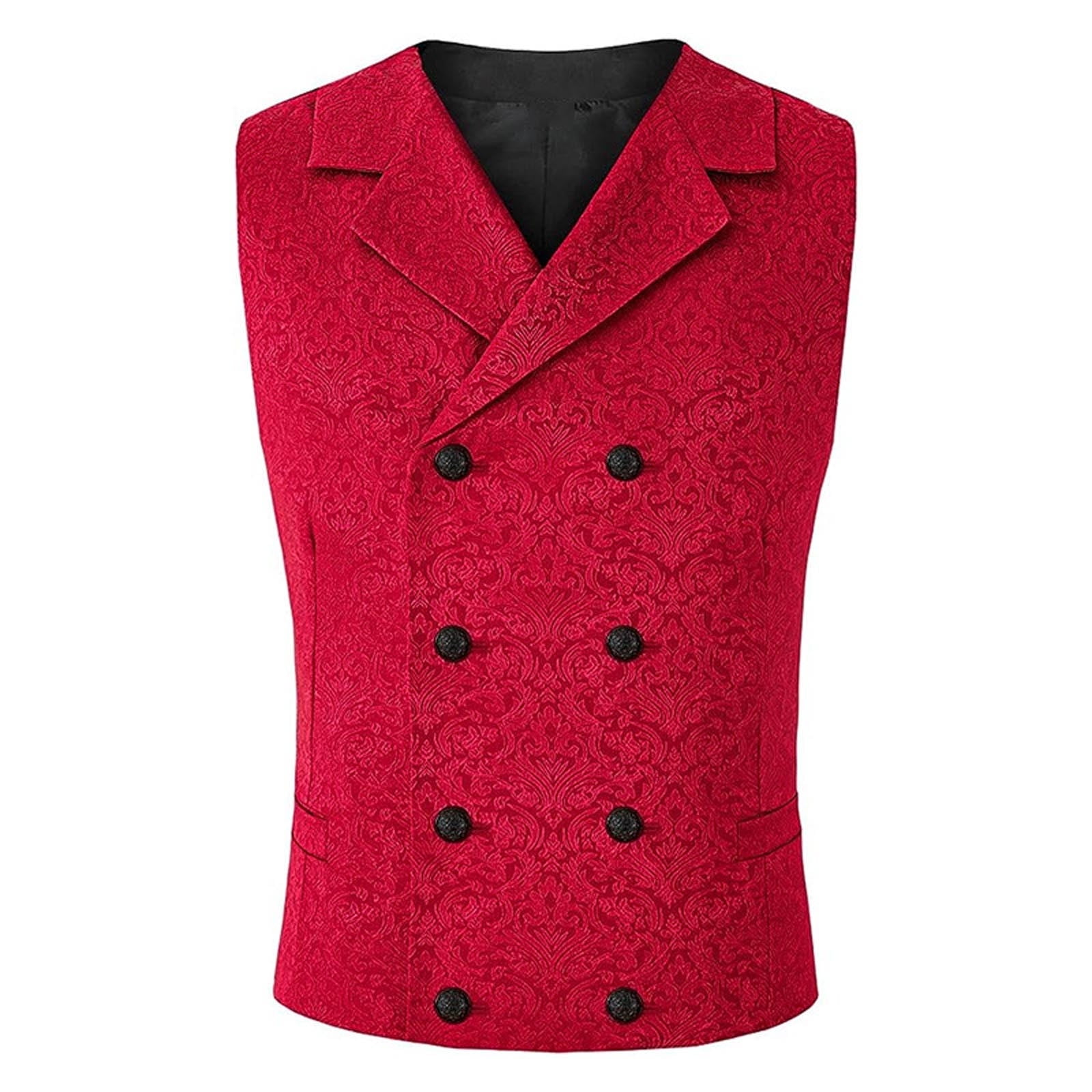 Lovskoo 2024 Mens Formal Vest Jacquard Waistcoat Double Breasted Slimming V Neck Business Dress