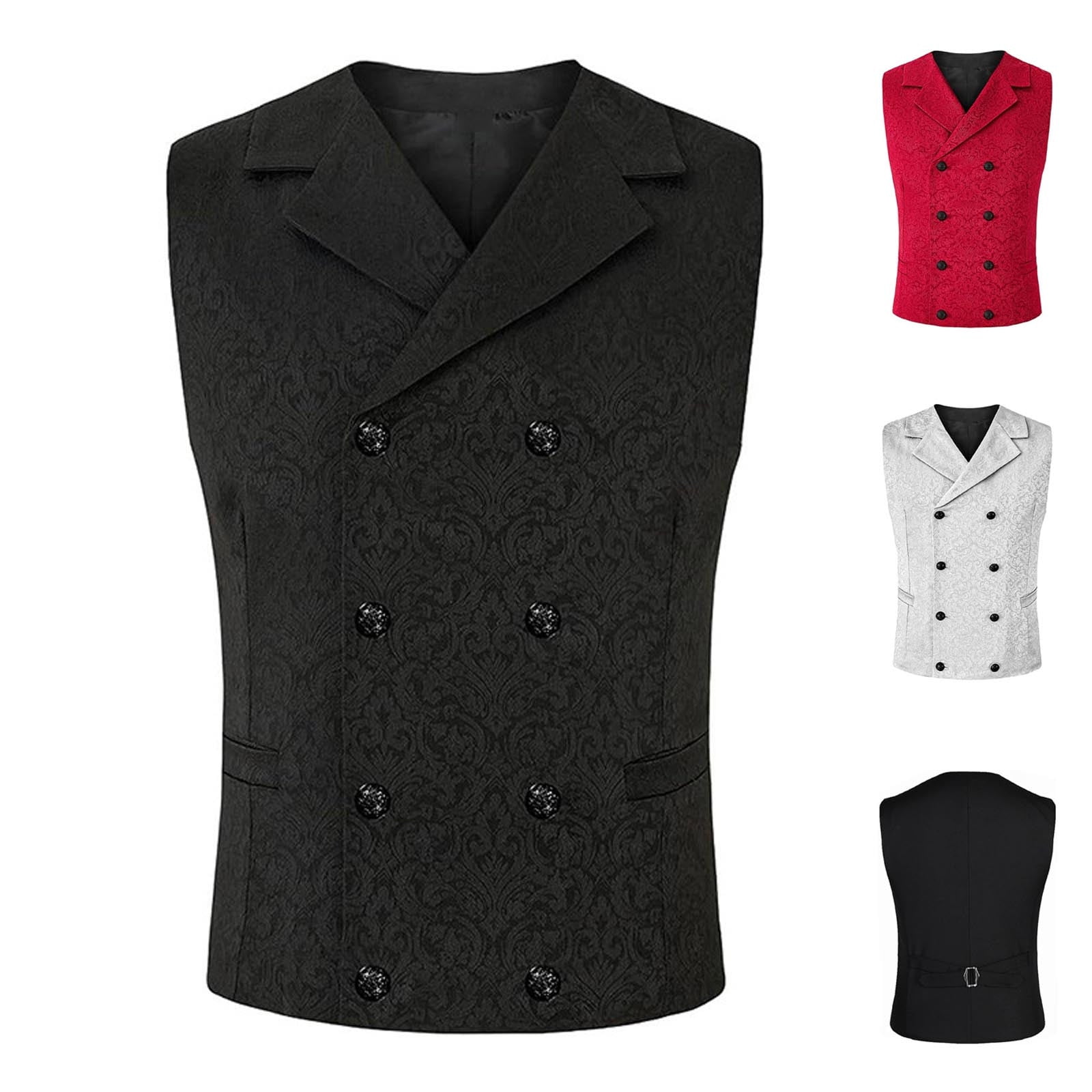 Lovskoo 2024 Men's Formal Vest Jacquard Waistcoat Double Breasted ...