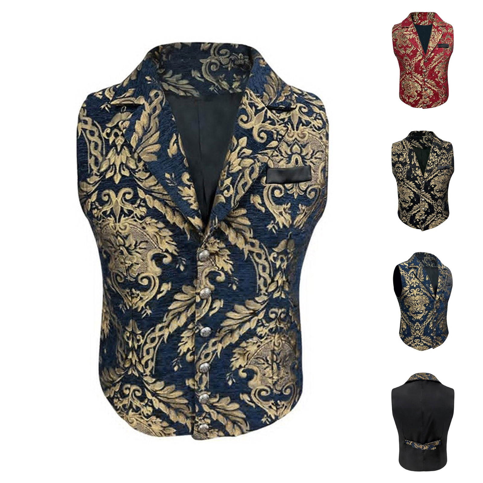 Lovskoo 2024 Men's Formal Vest Jacquard Waistcoat Single Breasted ...