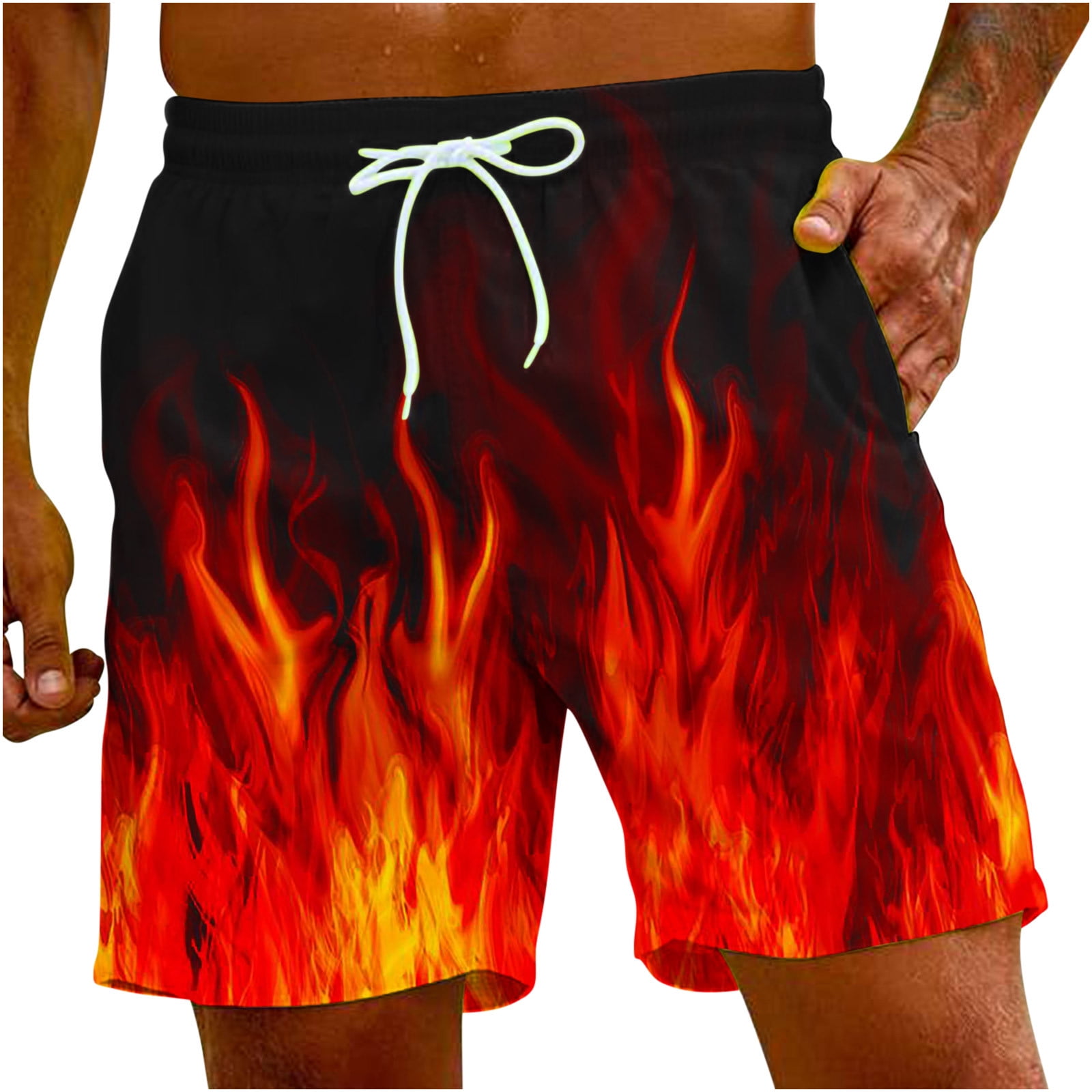 Lovskoo Men's Hawaiian Summer Beach Shorts Flame Graphic Print Casual ...