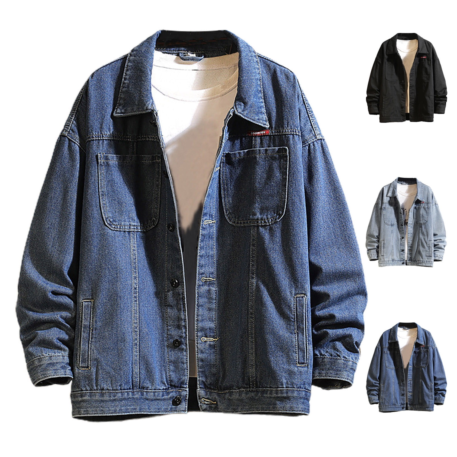 Lovskoo 2024 Men's Spring Long Sleeve Denim Jean Jacket Button Down ...
