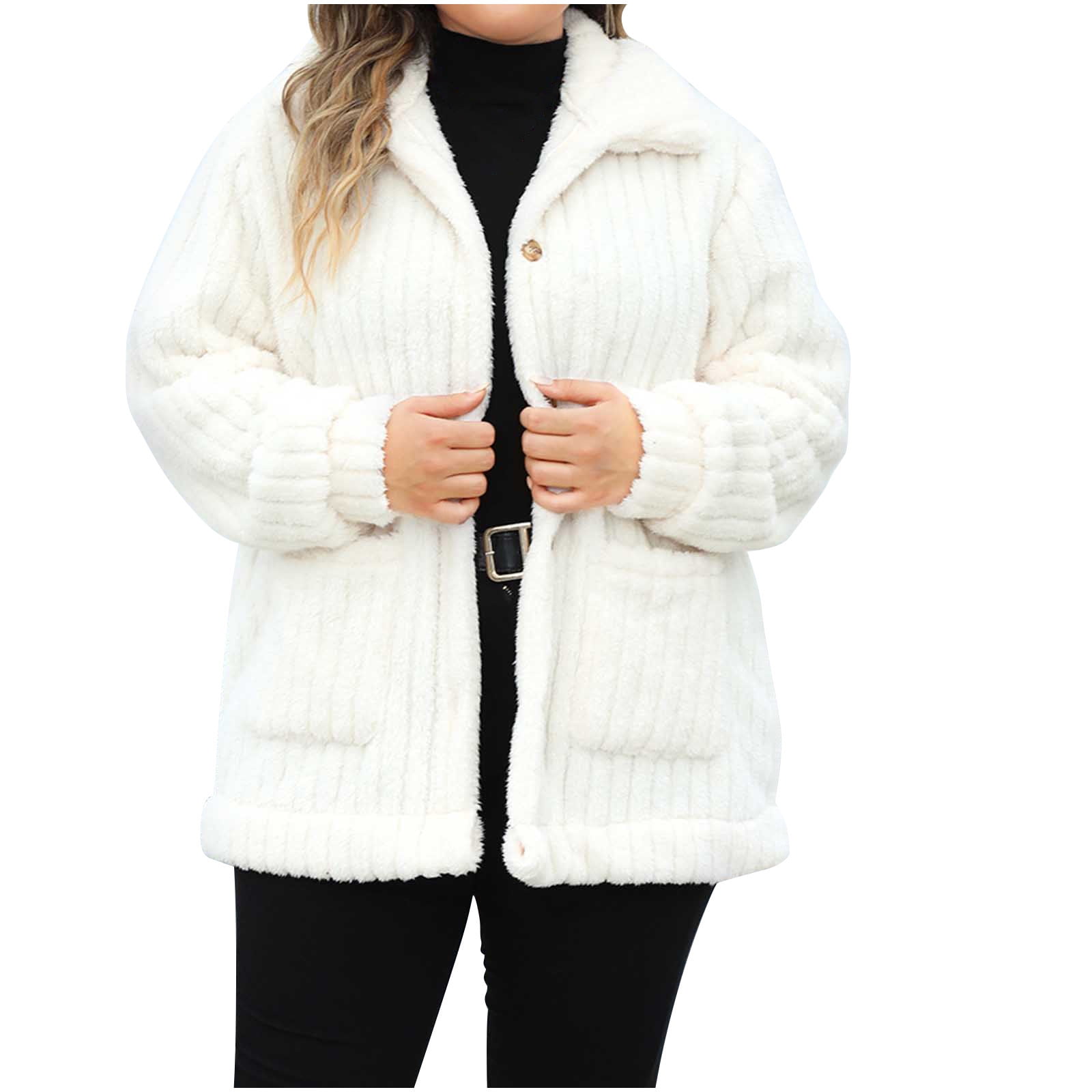 Lovskoo Winter Coats for Women Turndown Collar Strip Button Down Long ...