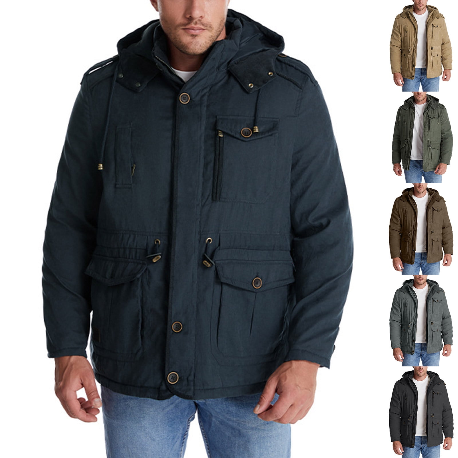 Lovskoo 2024 Mens Winter Coats Fuzzy Fleece Lined Quilted Jacket Hooded ...