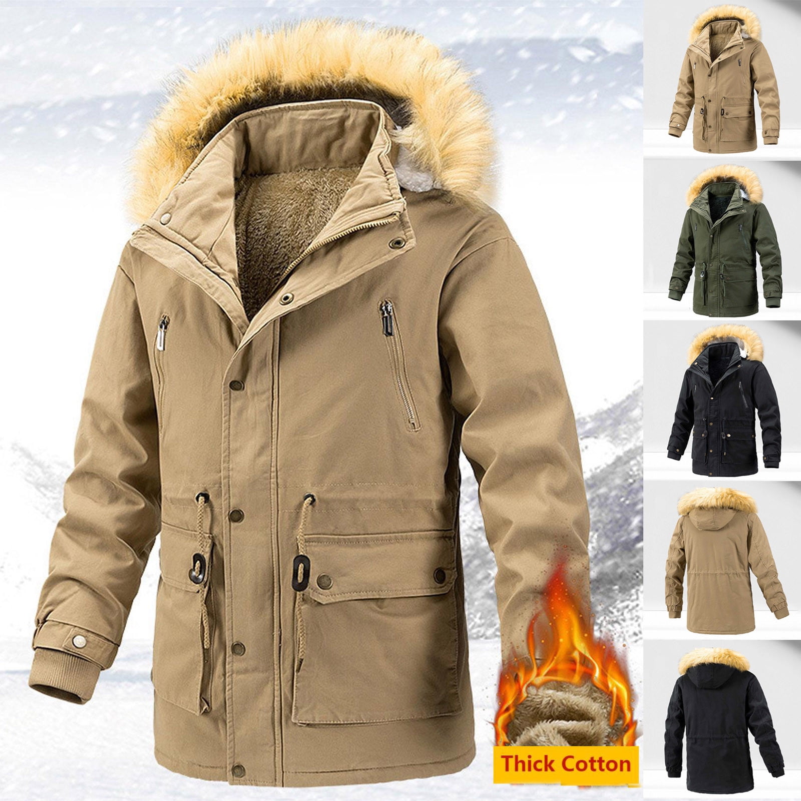 Lovskoo 2024 Mens Winter Coats Fuzzy Fleece Lined Quilted Parka Jacket ...