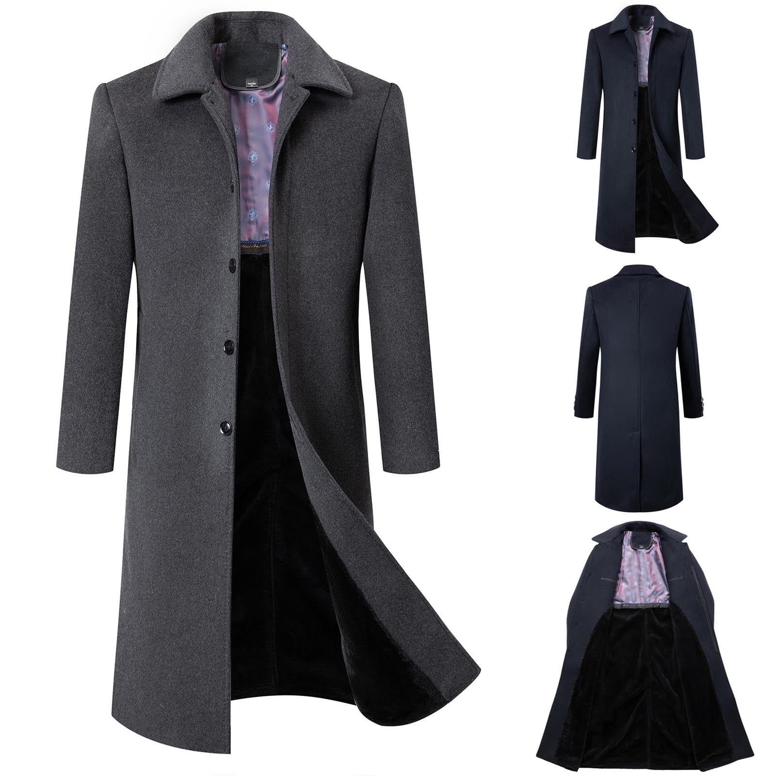 Lovskoo 2024 Mens Winter Coats Single Breasted Pea Coat Business Woolen ...