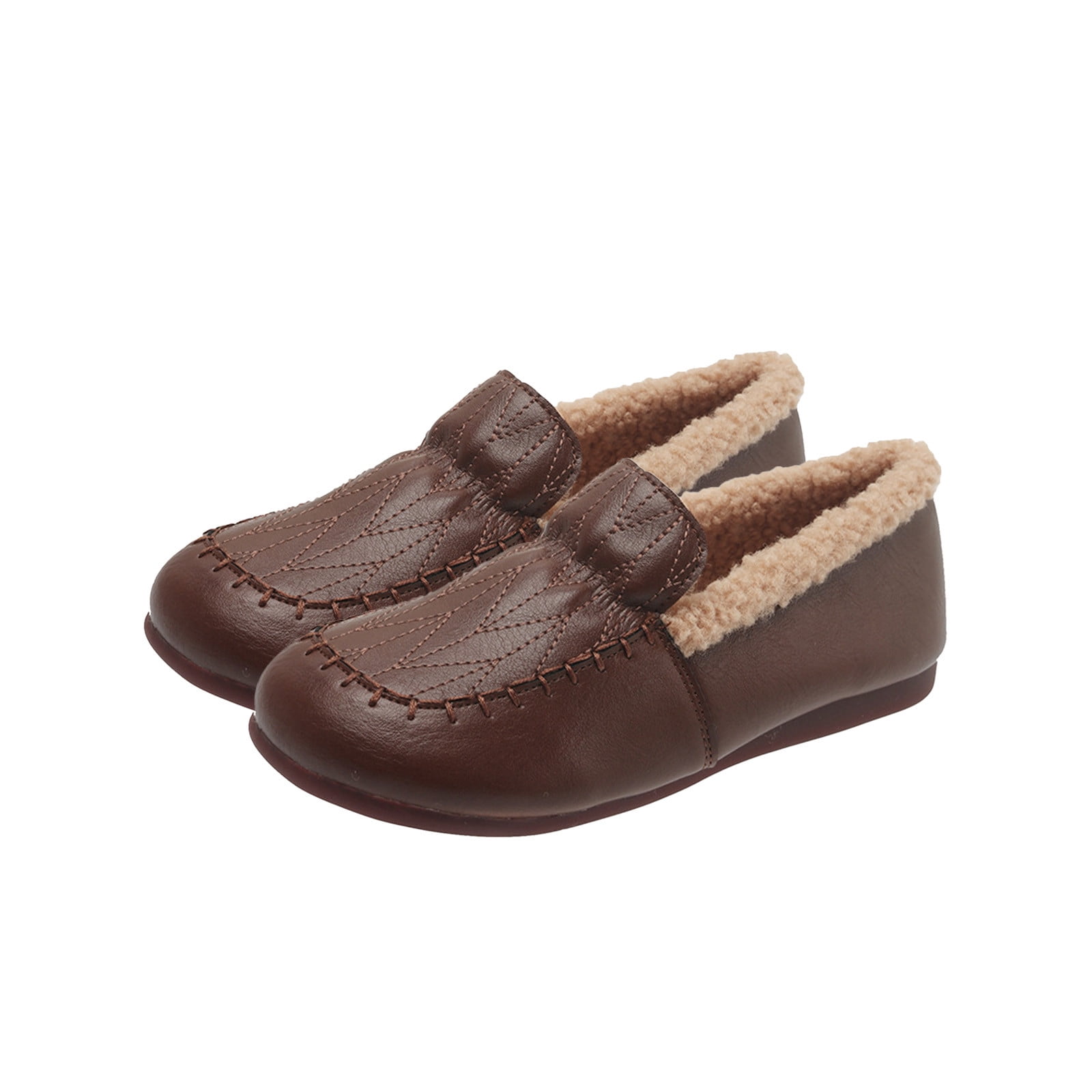 Lovskoo 2024 Moccasin Slippers Retro Fleece Warm Leather Shoes Padded ...