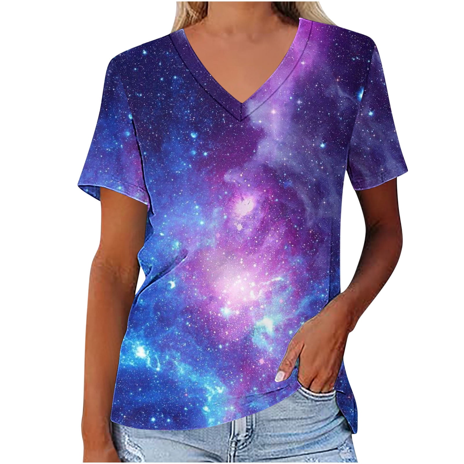 Lovskoo 2024 Outer Space T Shirts for Women Graphic Printed Galaxy Solar System Planets Nebula ...