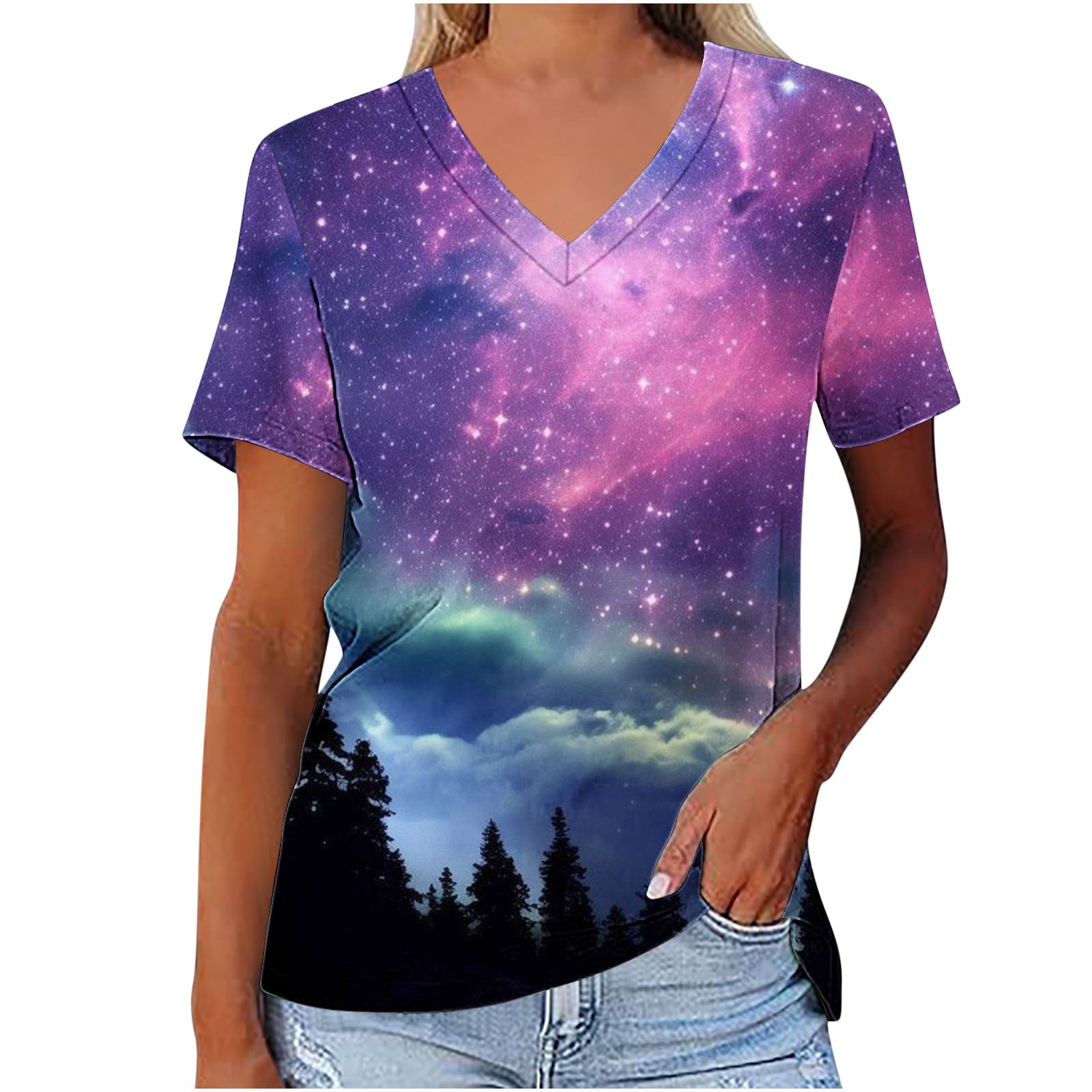 Lovskoo 2024 Outer Space T Shirts for Women Graphic Printed Galaxy ...
