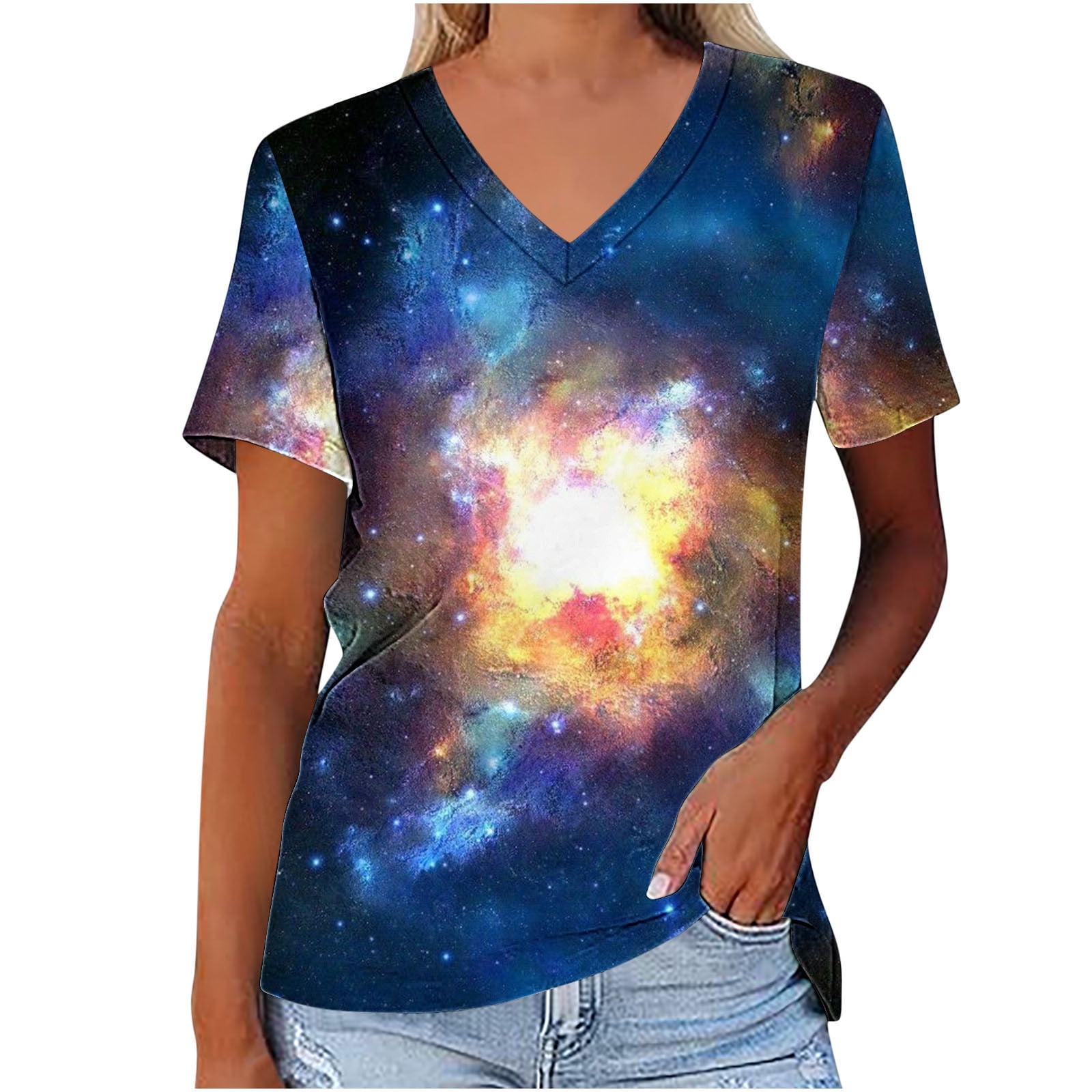 Lovskoo 2024 Outer Space T Shirts for Women Printed Galaxy Solar System ...