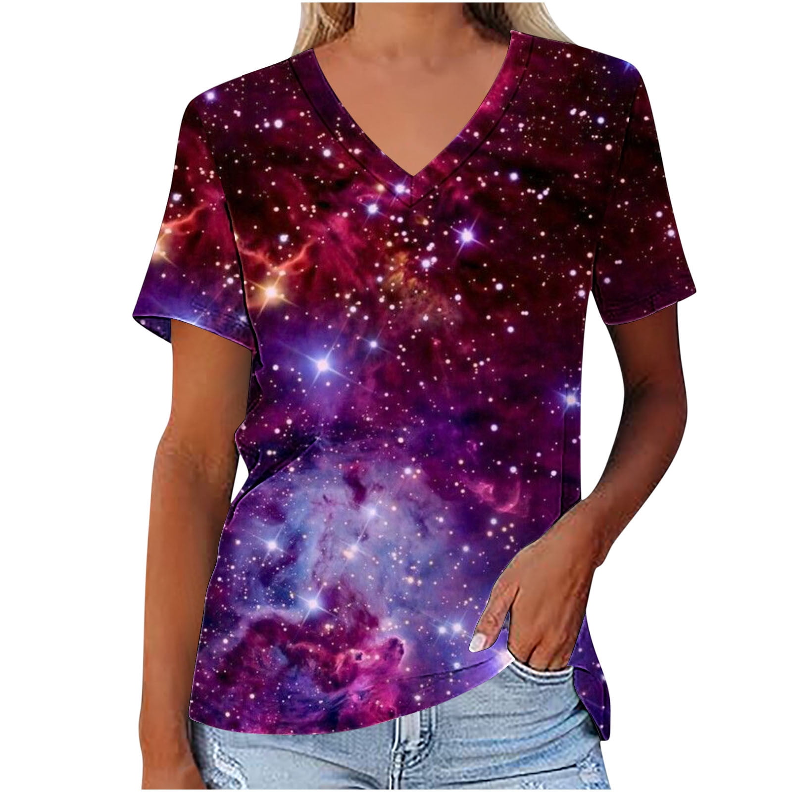 Lovskoo 2024 Outer Space T Shirts for Women Printed Galaxy Solar System ...