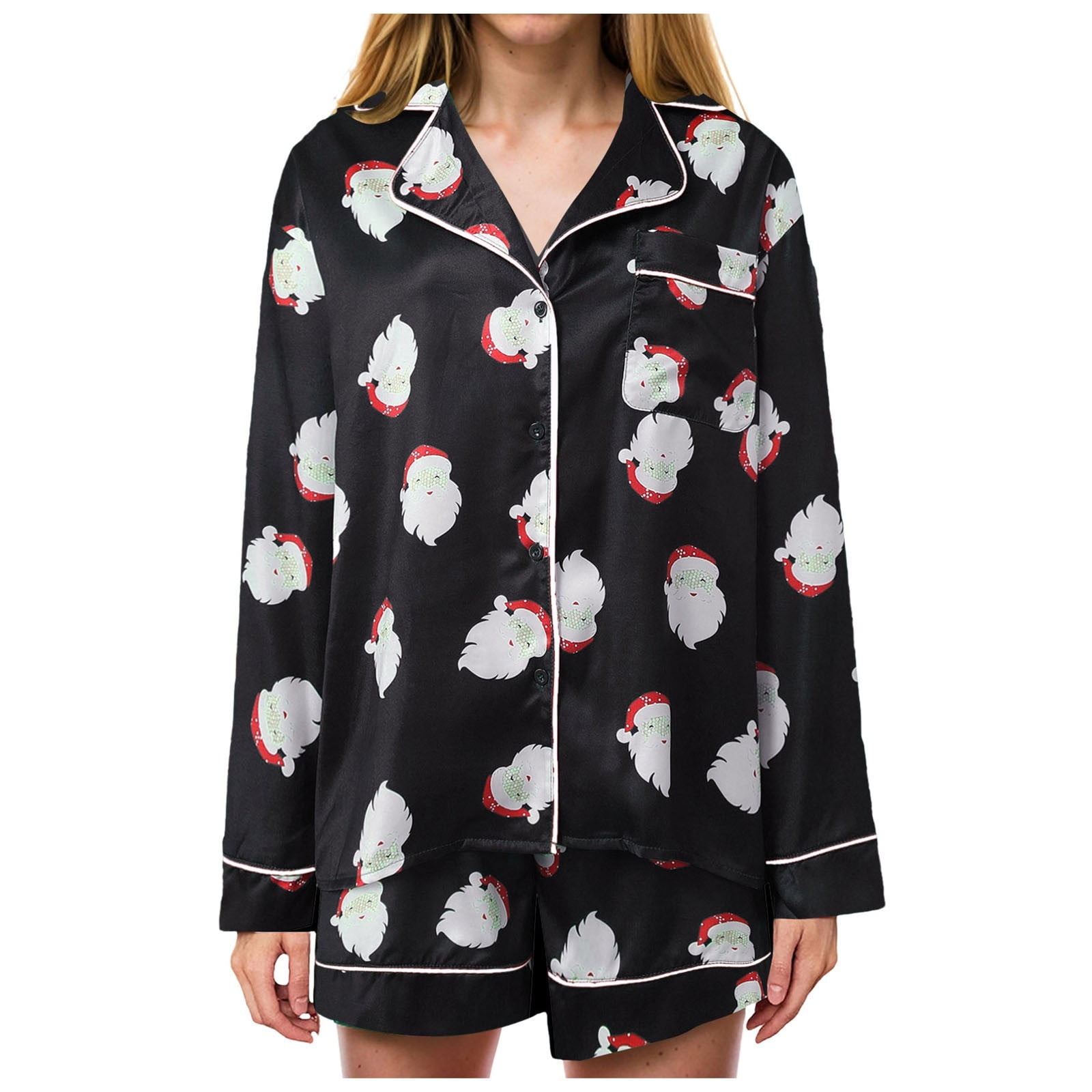 Lovskoo Christmas Lounge Sets for Women Satin Long Sleeve Button Down ...