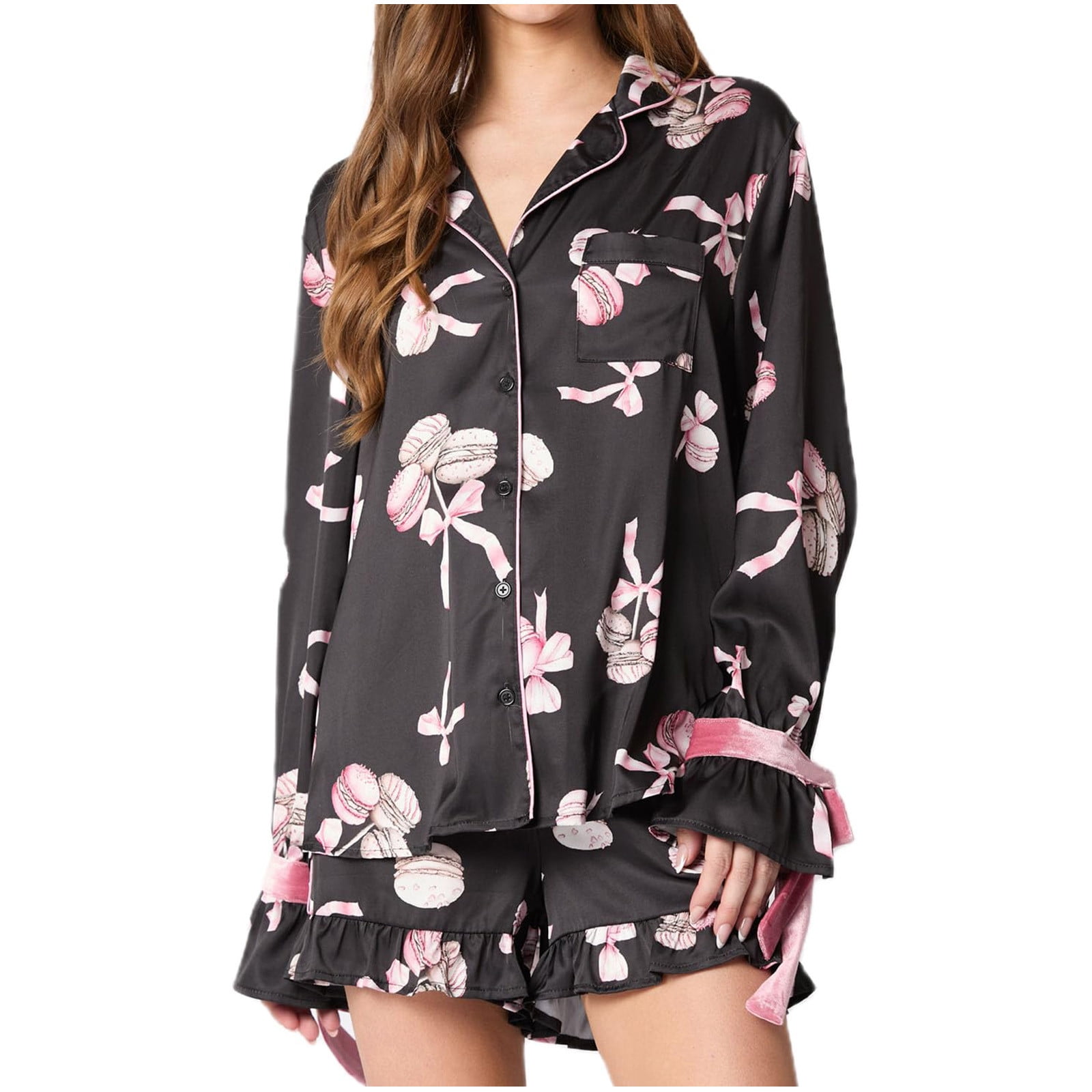 Lovskoo Cute Pajamas for Women 2 Piece Bow Pajama Set Y2K Clothes Tie ...