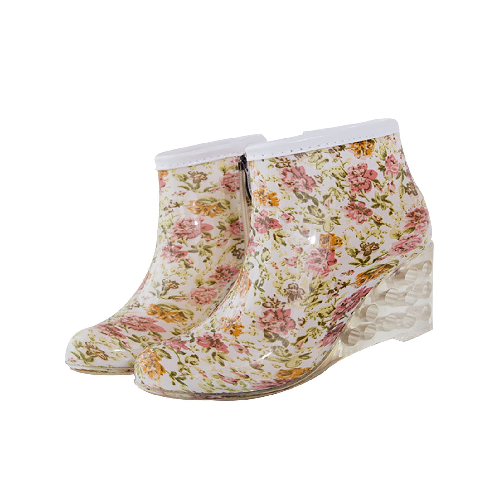 Lovskoo 2024 Rain Boots for Women Pvc Wedge Booties Round Toe ...