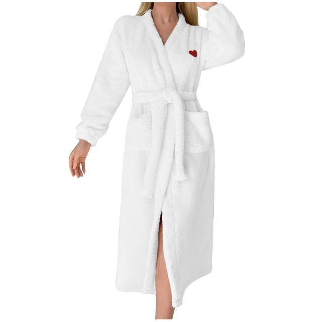 Lovskoo Womens Solid Color Fuzzy Fluffy Robe Soft Warm Fleece Bathrobe ...