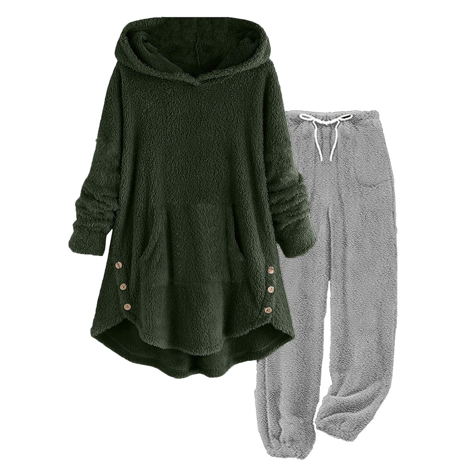 Lovskoo Women's 2 Piece Pajamas Outfit Fuzzy Fleece Fall and Winter ...