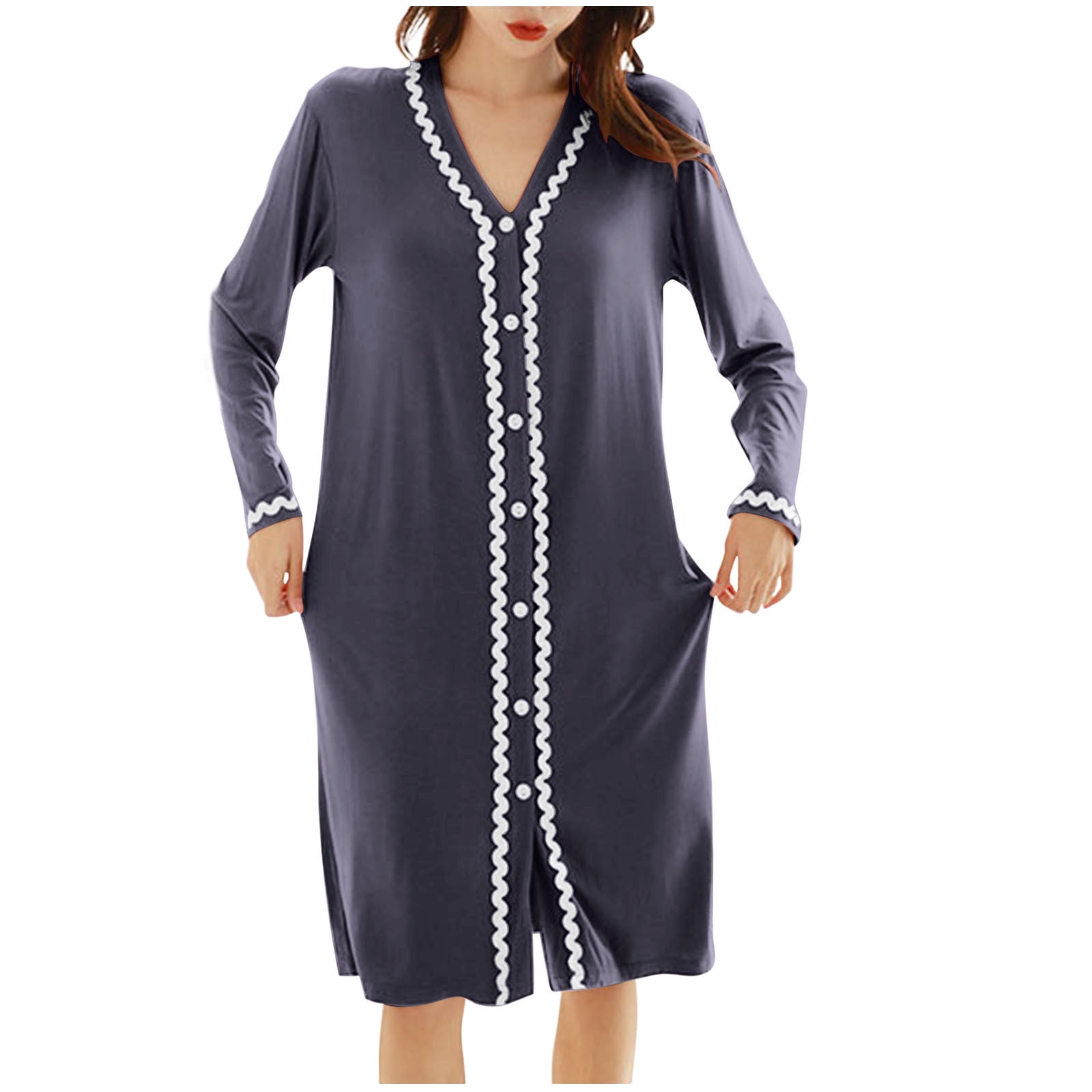 Lovskoo Women's Solid Color Modal Nightgown Plus Size Button Up Home ...