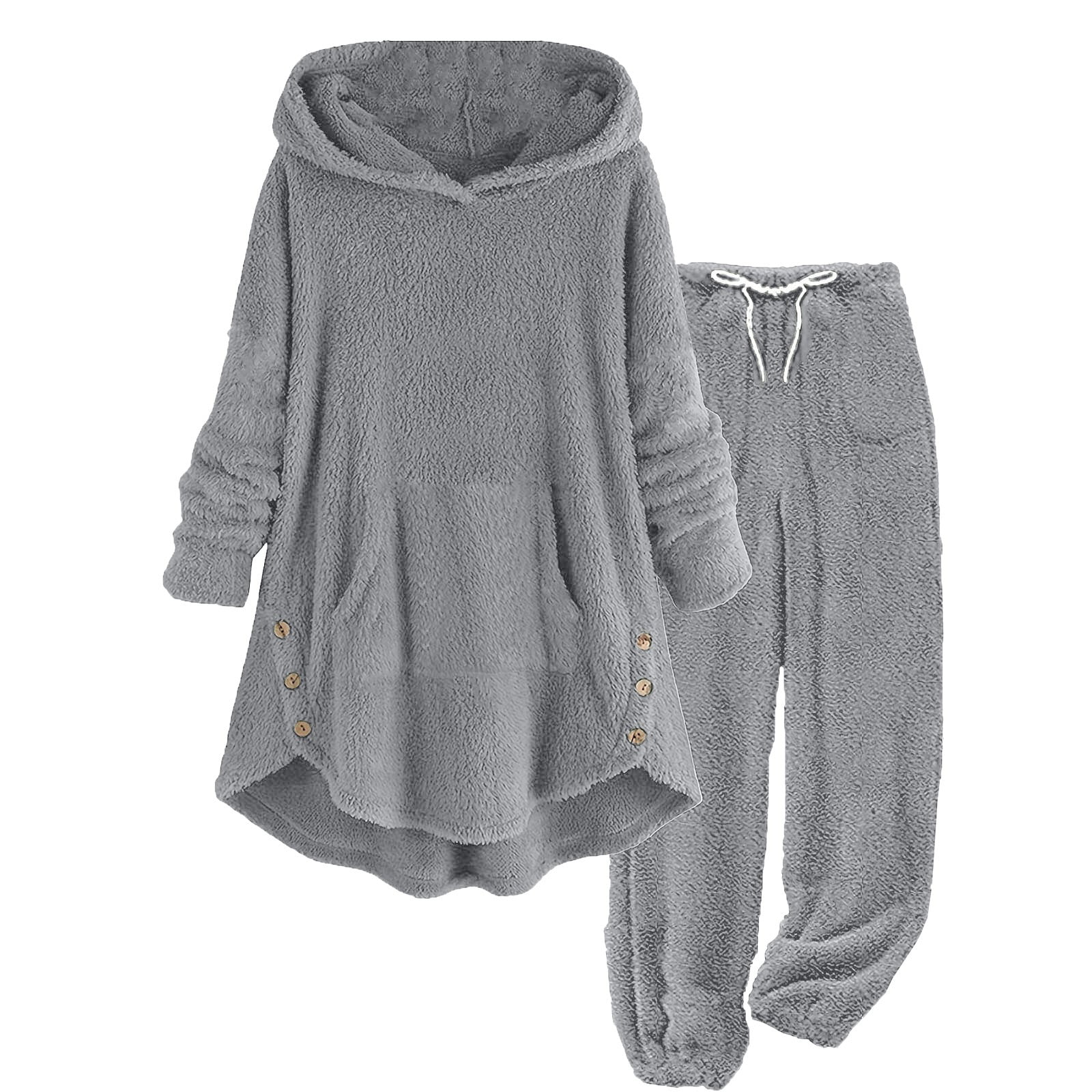Lovskoo Women's 2 Piece Pajamas Outfit Fuzzy Fleece Fall and Winter ...