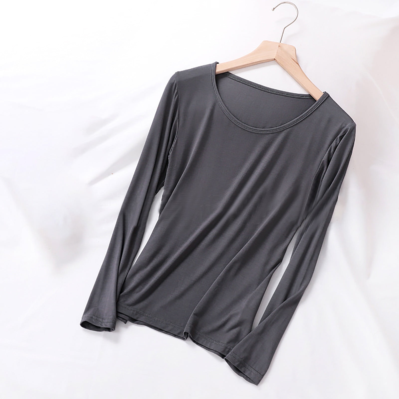 Lovskoo Basic Long Sleeves for Women Pajama Tops Round Neck Tops Loose Casual Pullovers Tee ...