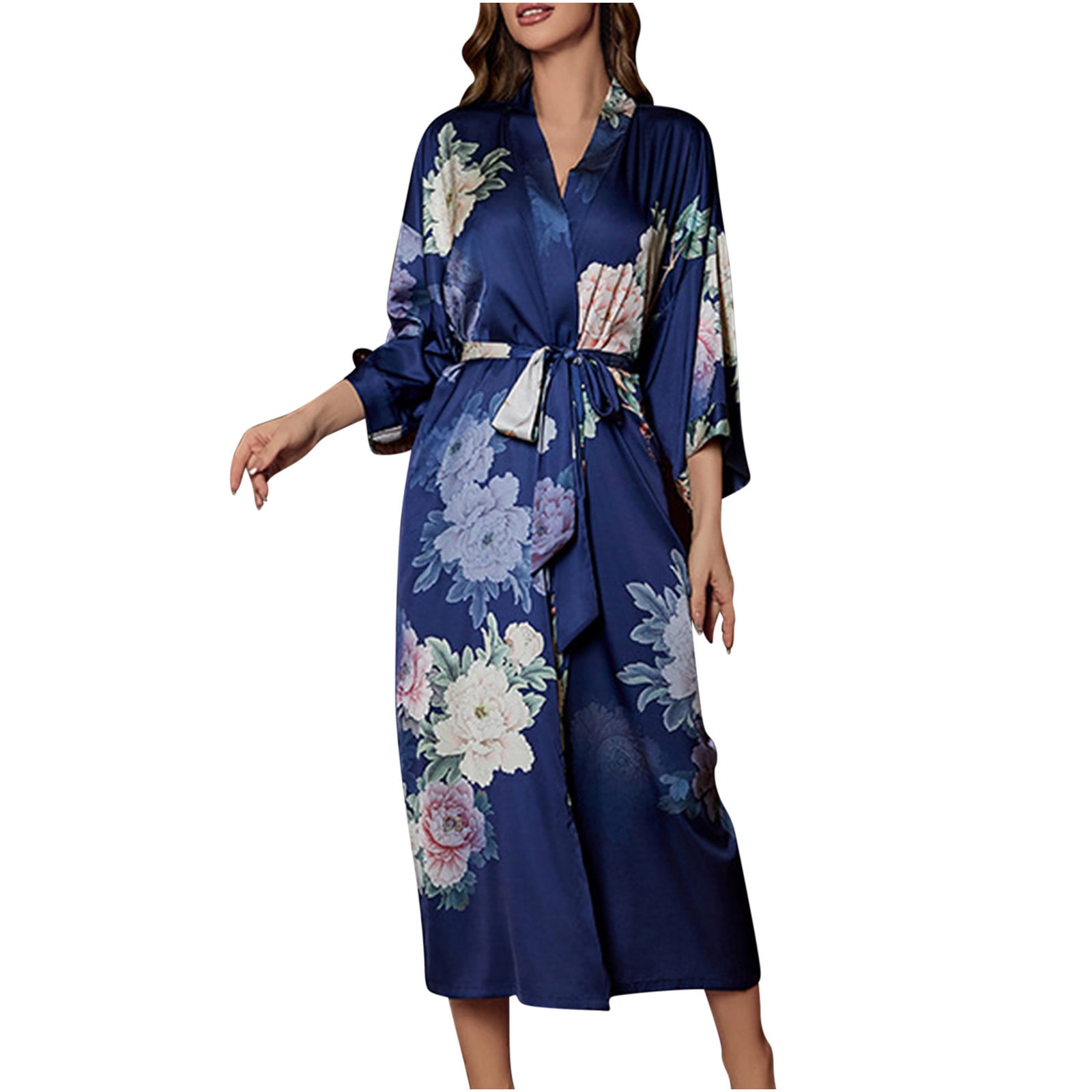 Lovskoo 2024 Satin Bathrobe for Women Casual Long Gown Home Wear Long ...