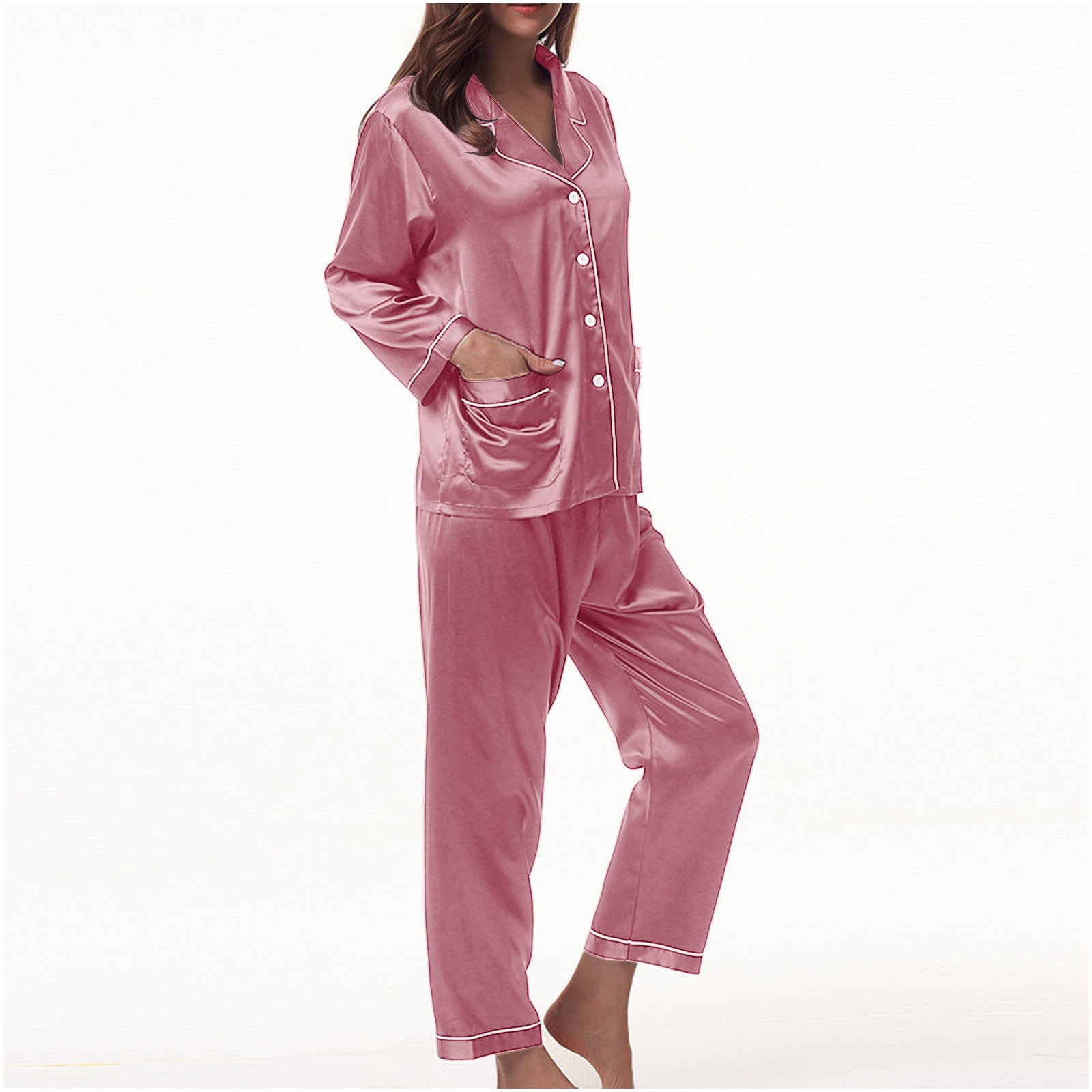 Lovskoo 2024 Satin Pajamas Womens Lounge Sets Two Piece Set Button Down ...