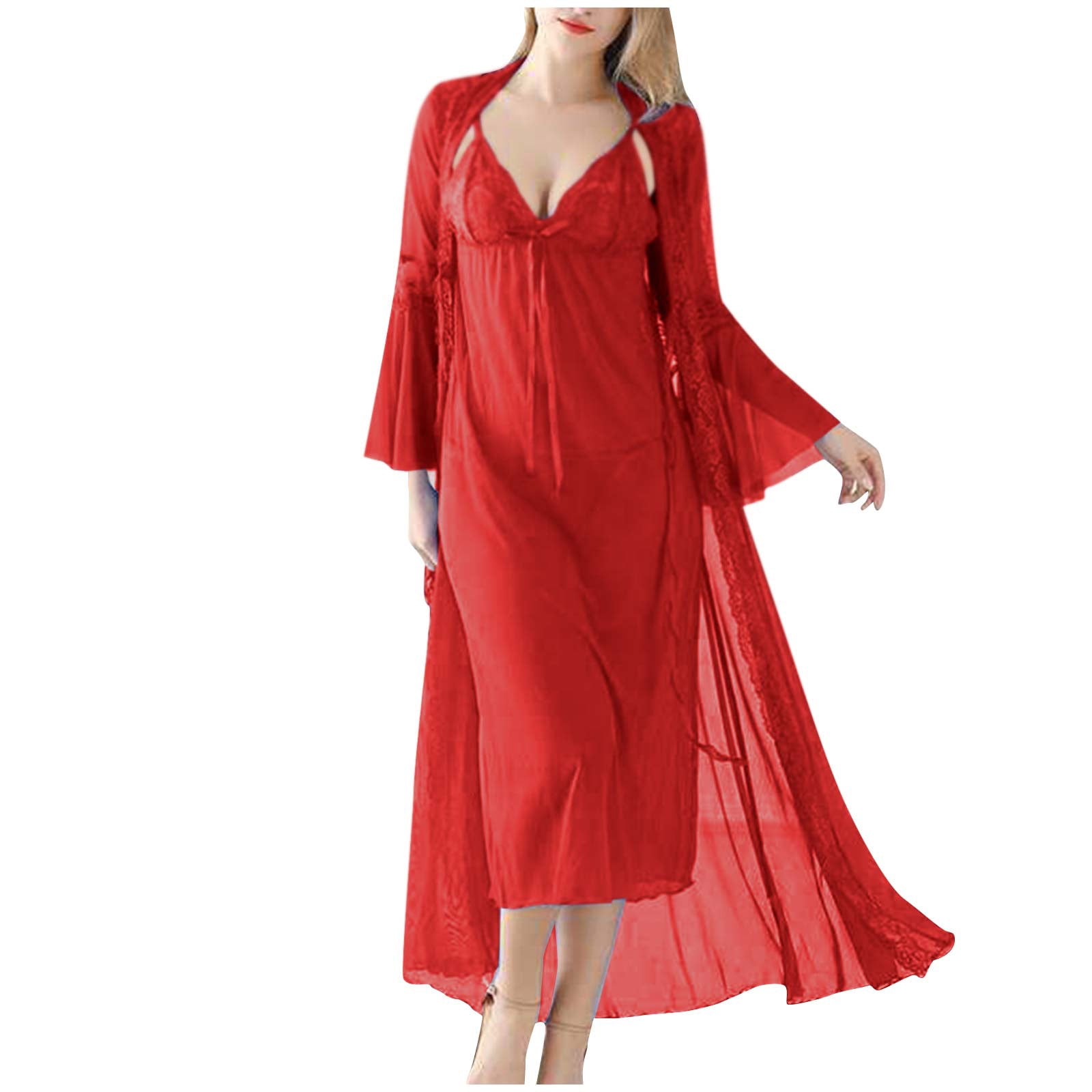 Lovskoo 2024 Sleepwear Women's Plus Size Mesh Nightgown with Robes ...