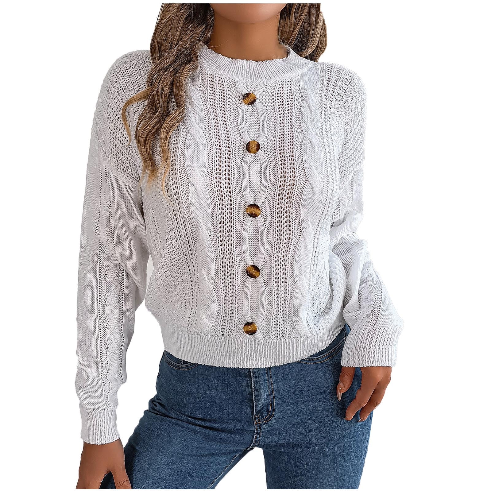 Lovskoo 2024 Sweaters for Women Trendy Pullover Long Sleeve Round-Neck ...