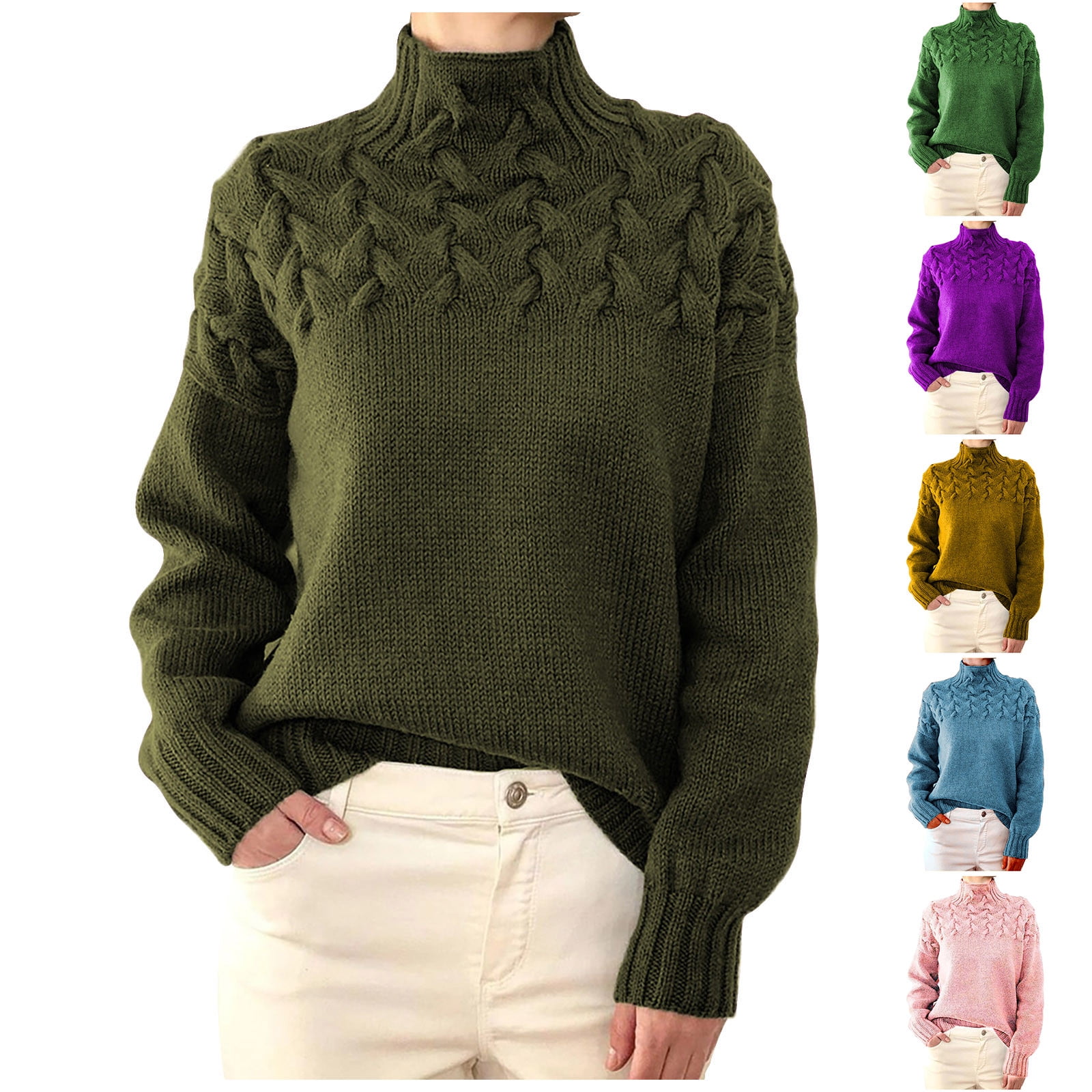 Lovskoo 2024 Sweaters for Women Turtleneck Fall and Winter Trendy Cable ...