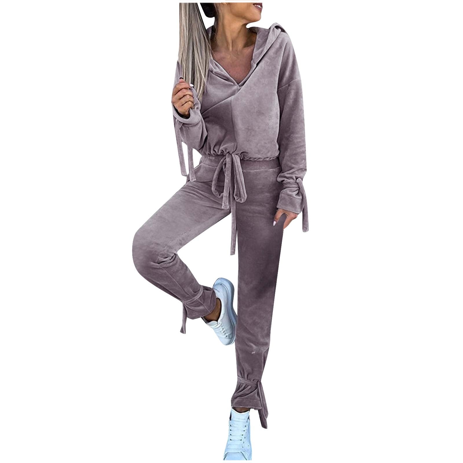 Lovskoo 2024 Tracksuit Women 2 Piece Outfits Trendy Solid Color Gold ...