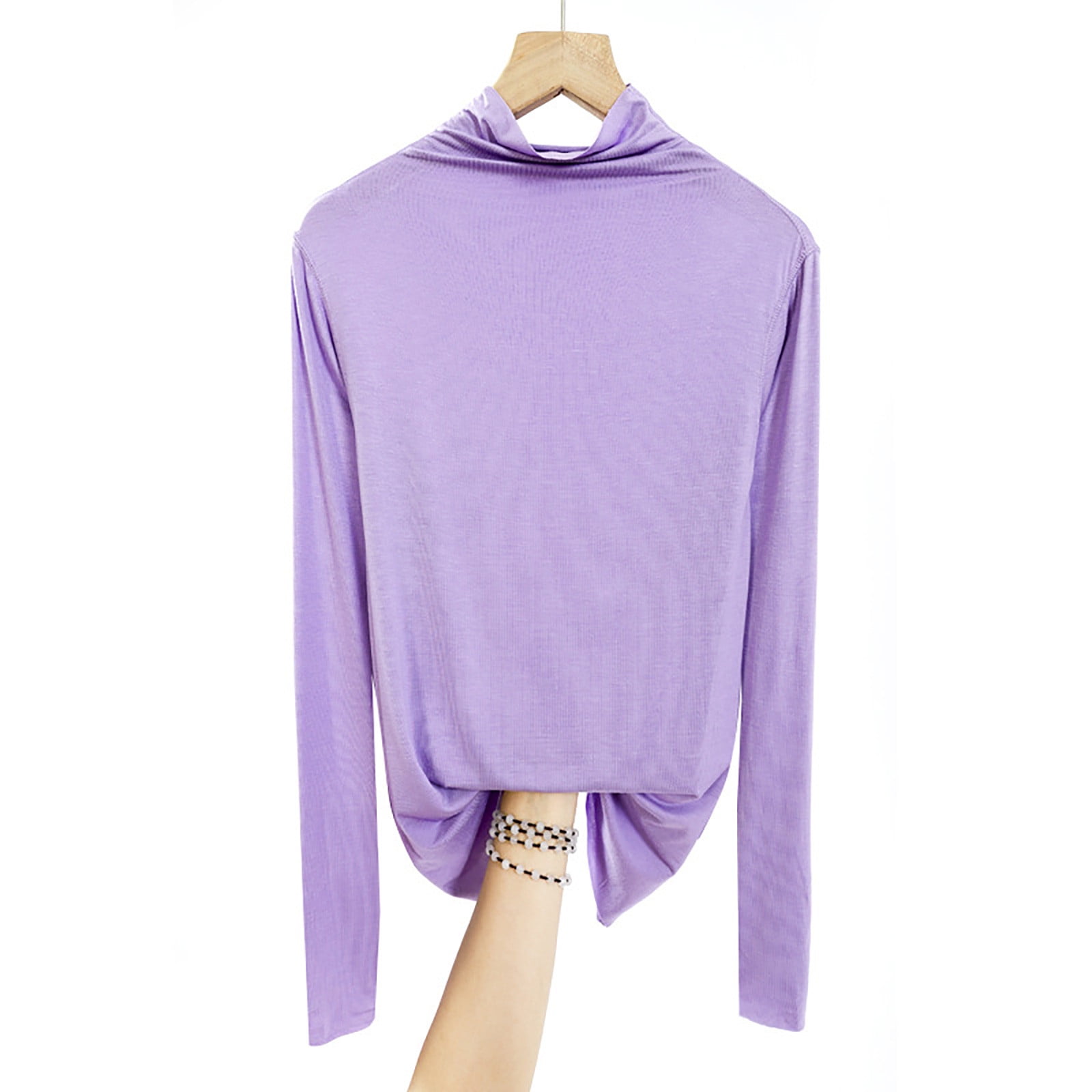 Lovskoo Basic Long Sleeves for Women Model Mock Neck Tops Loose Solid ...