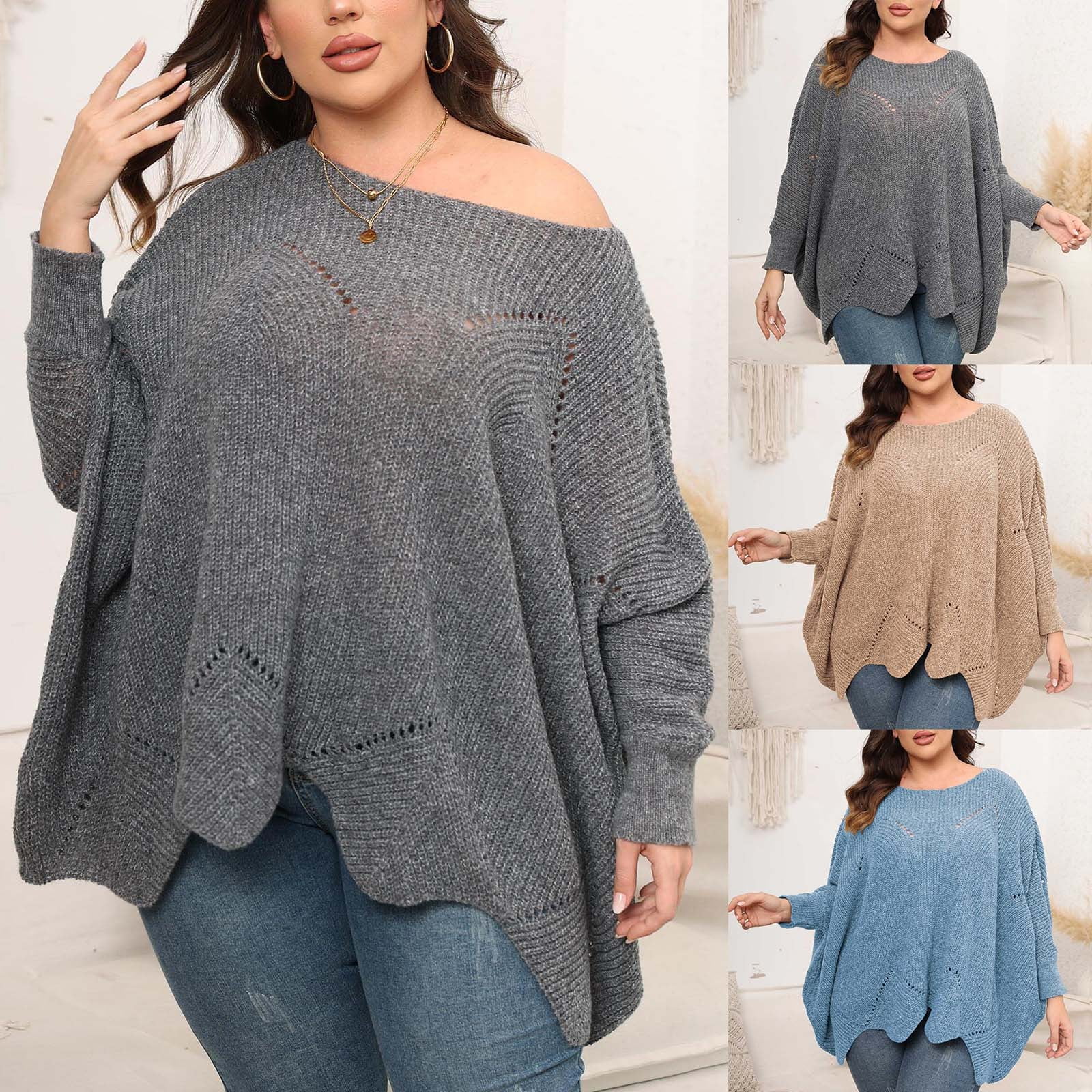 Lovskoo 2024 Women Casual Long Sleeve Fall Sweaters Crew Neck Solid ...