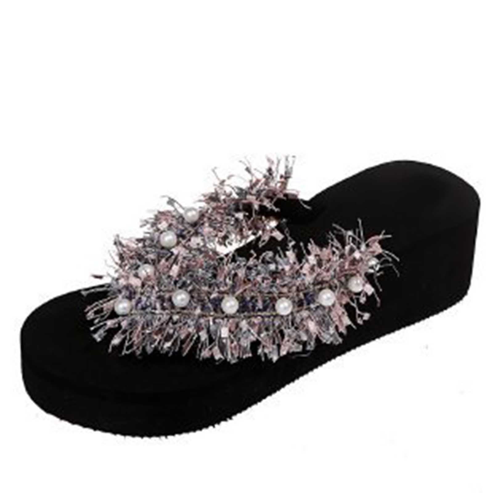 Lovskoo 2024 Women Flip Flops Studded Thong Sandals with Tassal Summer ...