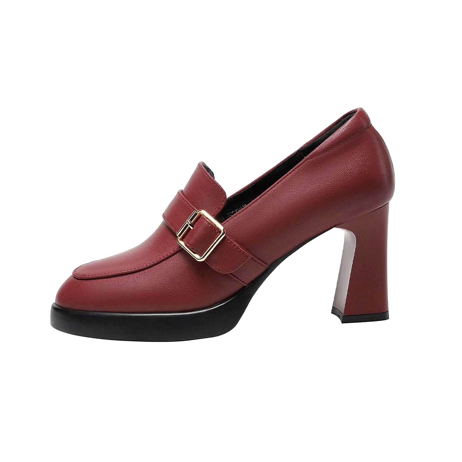 Lovskoo 2024 Women Leather Ankle Shoes Chunky Block Heels Comfortable ...