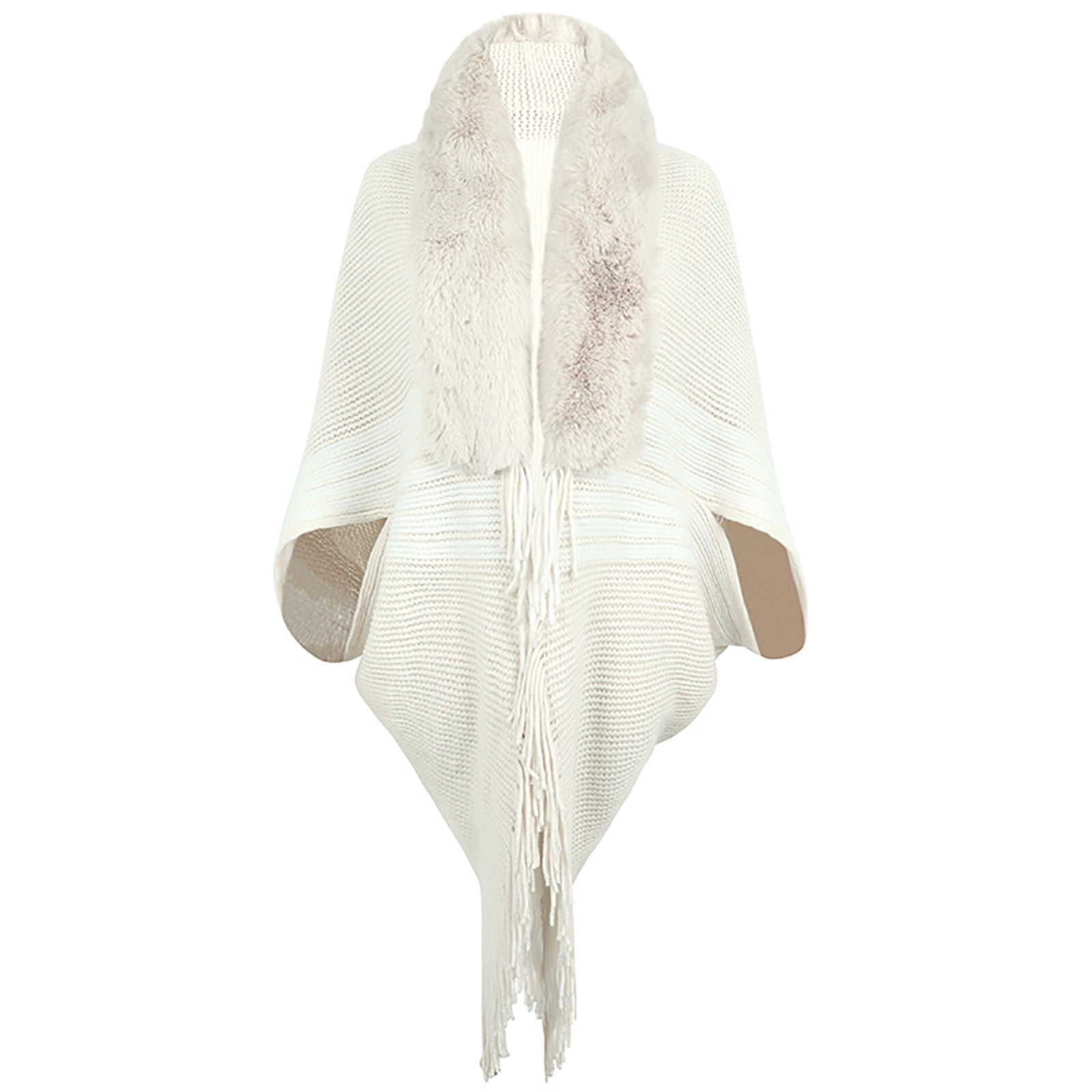 Lovskoo 2024 Women Plaid Faux Fur Trim Cloak Winter Fringed Hooded Cape ...