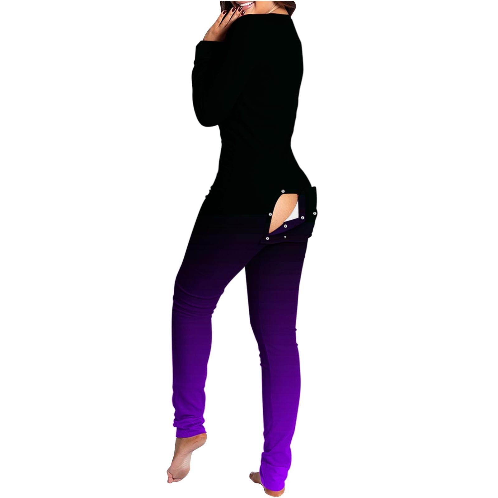Lovskoo 2024 Women Sexy Butt Button Back Flap Jumpsuit Pajamas Onesie