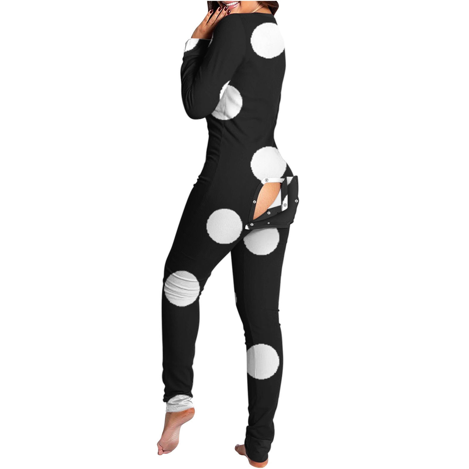 Lovskoo 2024 Women Sexy Butt Button Back Flap Jumpsuit Pajamas Onesie