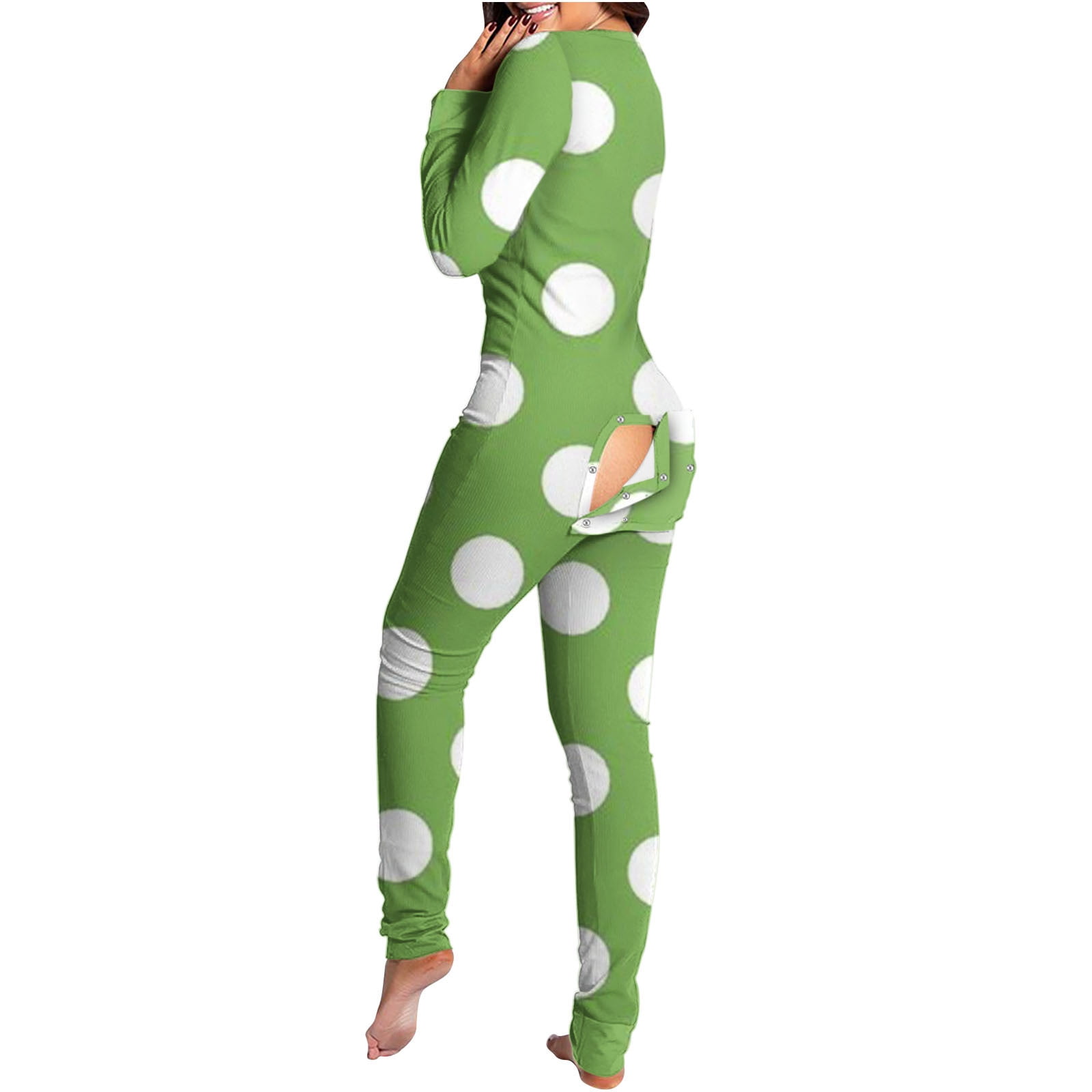 Lovskoo 2024 Women Sexy Butt Button Back Flap Jumpsuit Pajamas Onesie