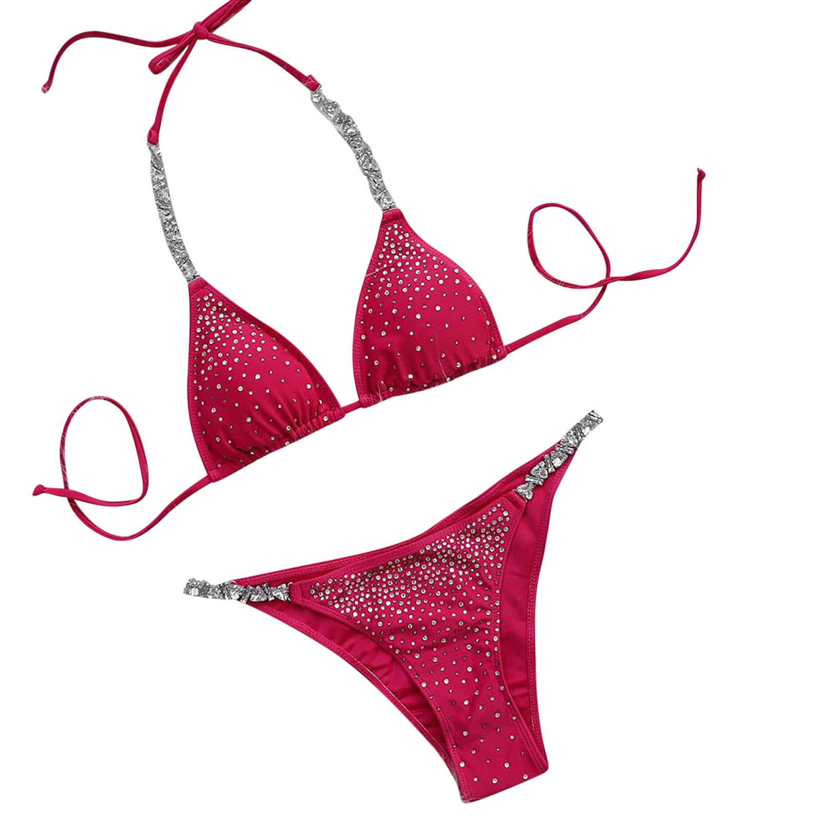 Zwiiyzr 2025 Women String Bathing Suit Two Piece Solid Color Bikini ...