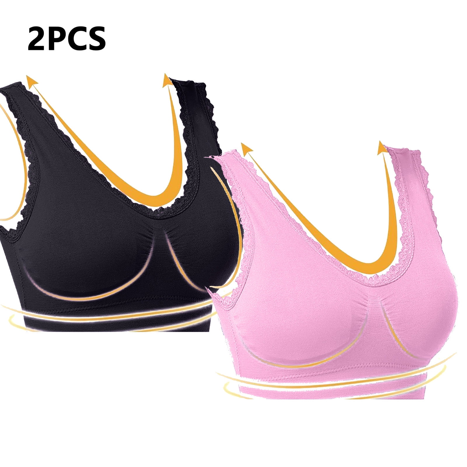 Lovskoo 2Pc Women's Sports Bra Lace Cami Bra Wireless Tank Top Bra ...