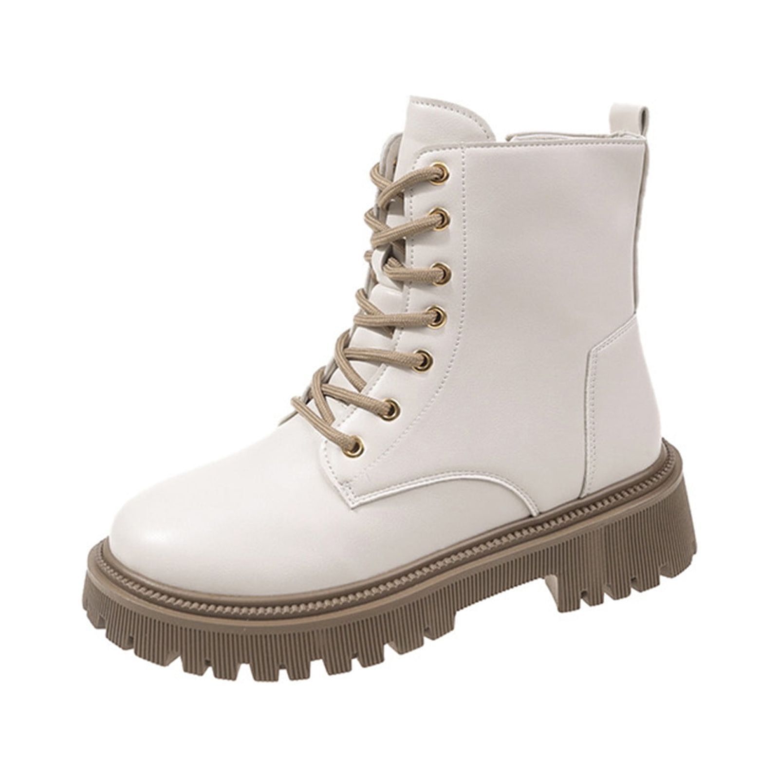 Lovskoo 2024 Women's Ankle Combat Boots Round Toe Platform Side Zipper ...