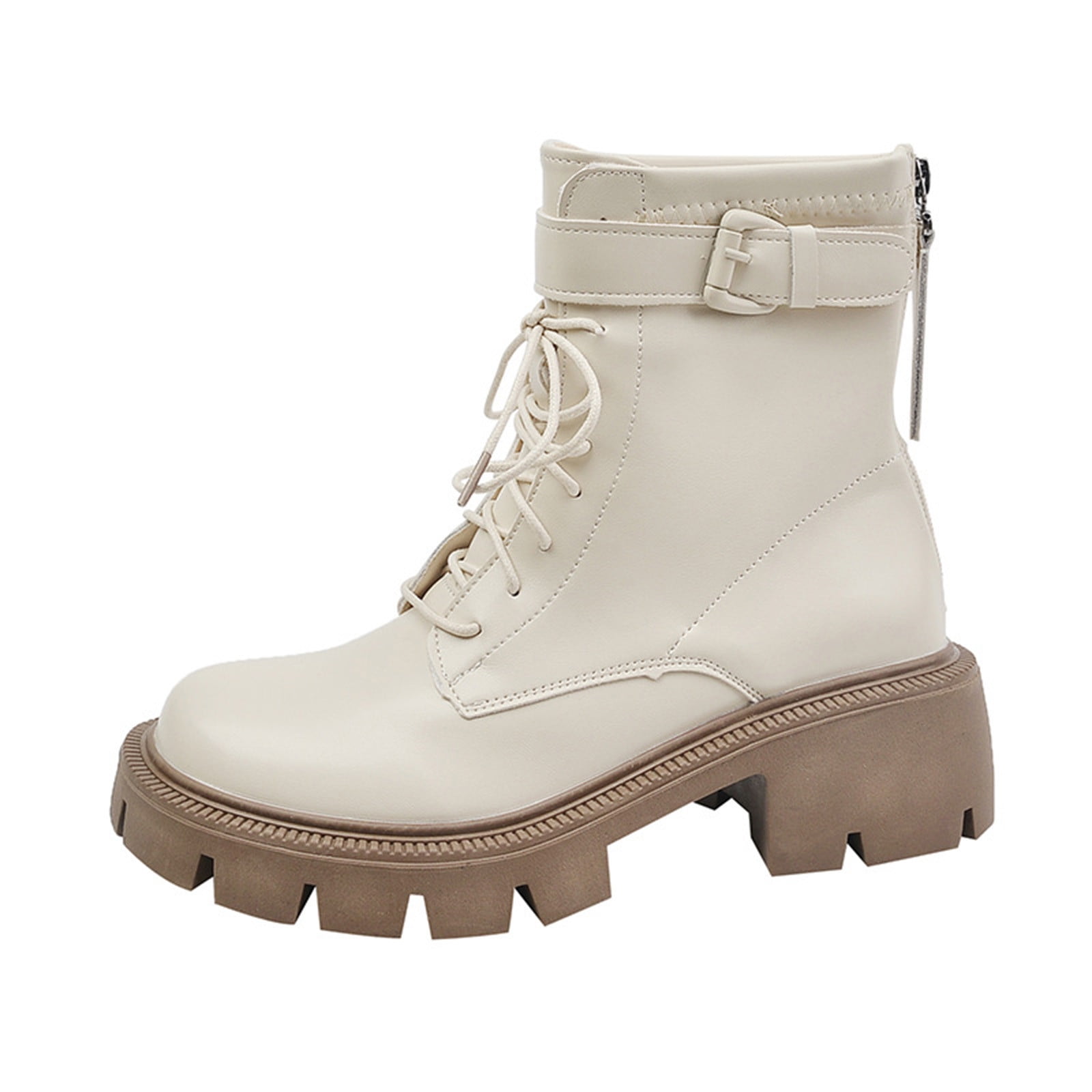 Lovskoo 2024 Women's Ankle Combat Boots Round Toe Platform Side Zipper ...