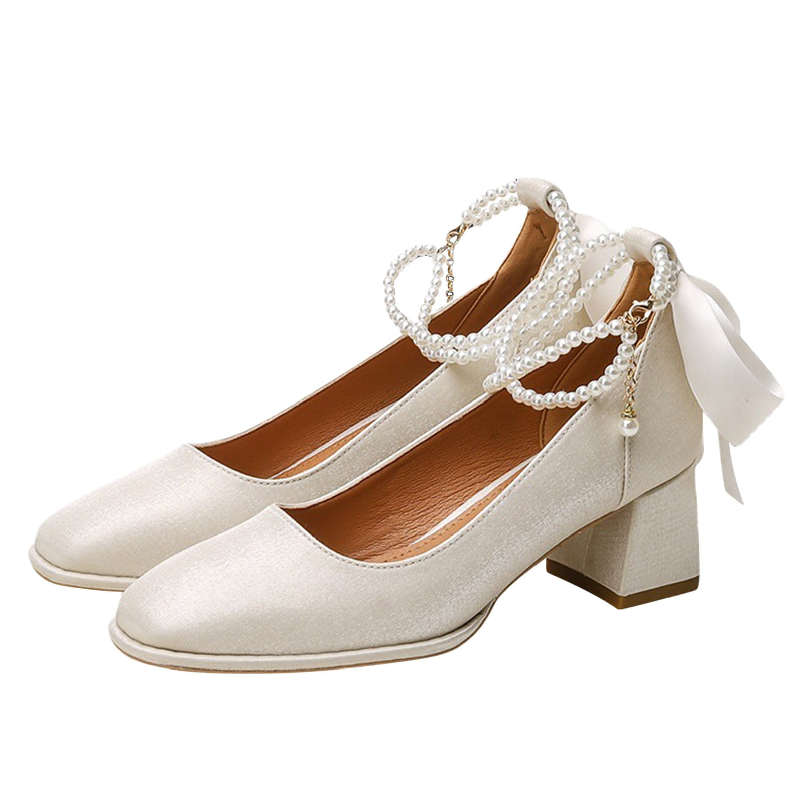 Lovskoo 2024 Women's Ankle Strap Heels Pumps Pearl Bow Knot Closed Toe ...