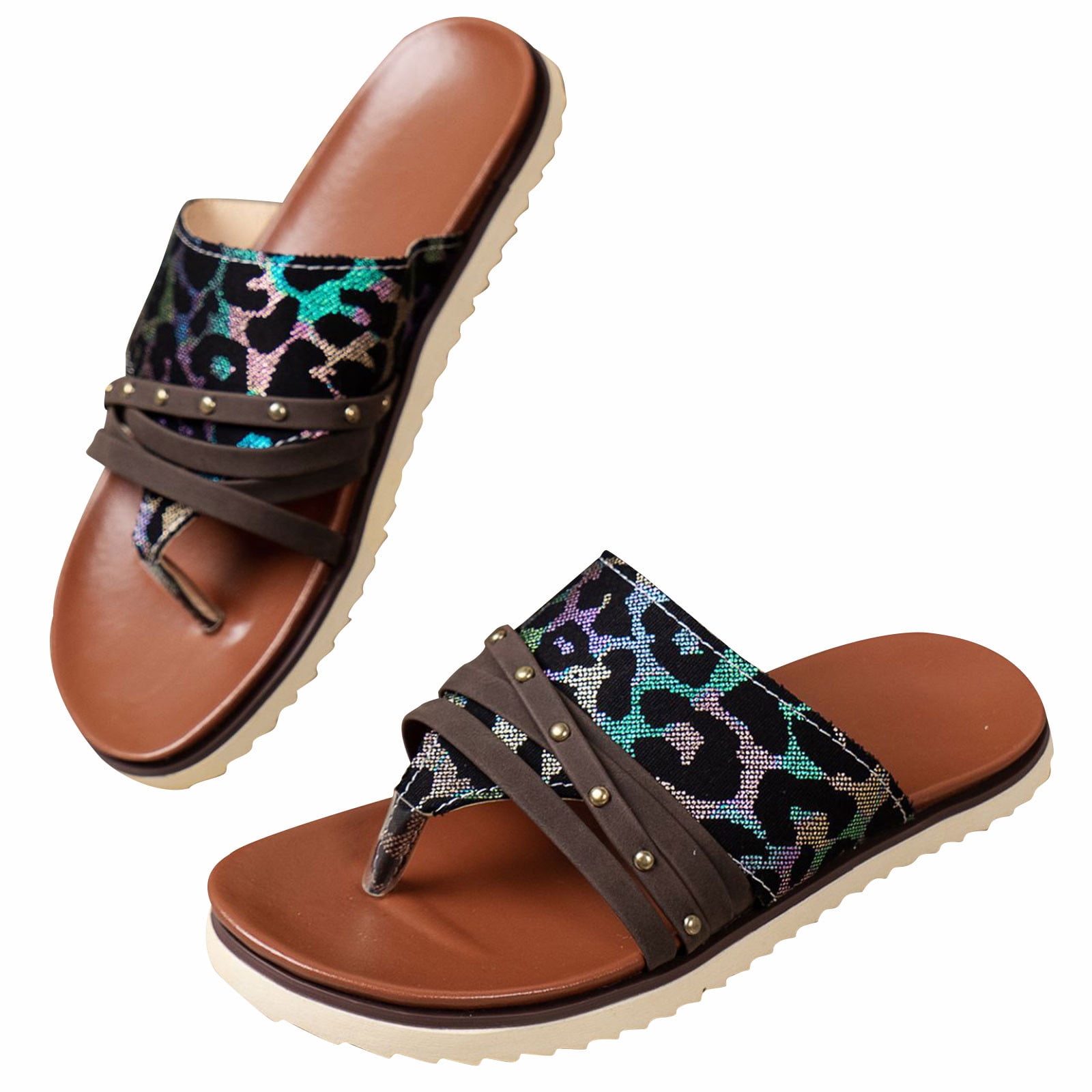 Lovskoo 2024 Women's Beach Retro Flip-Flop Slides Strap Slippers Comfortable Walking Thong ...