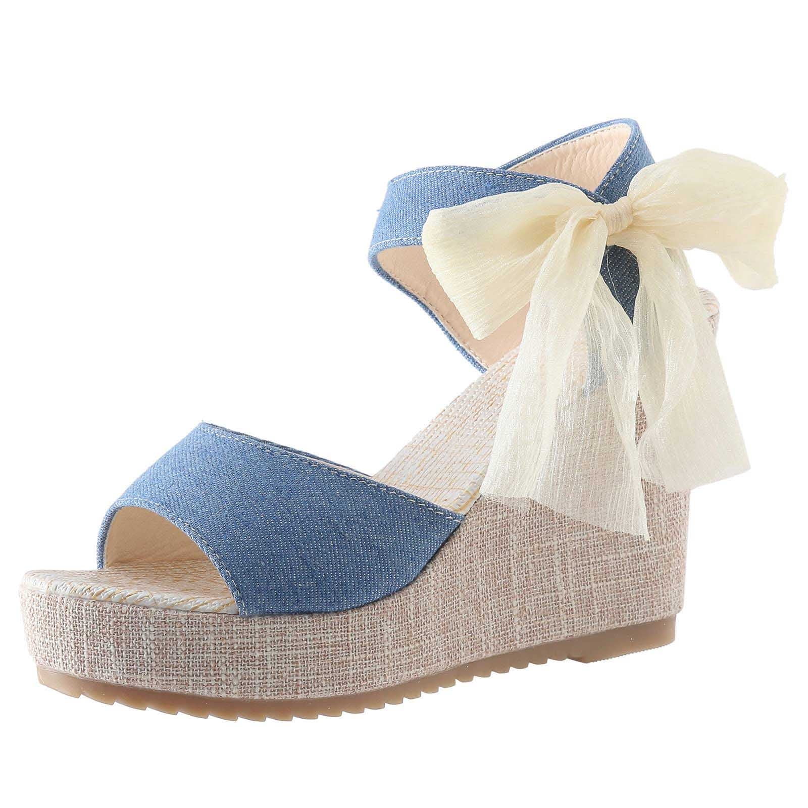 Lovskoo 2024 Women's Boho Wedge Sandals Open Toe Ankle Strap Summer ...