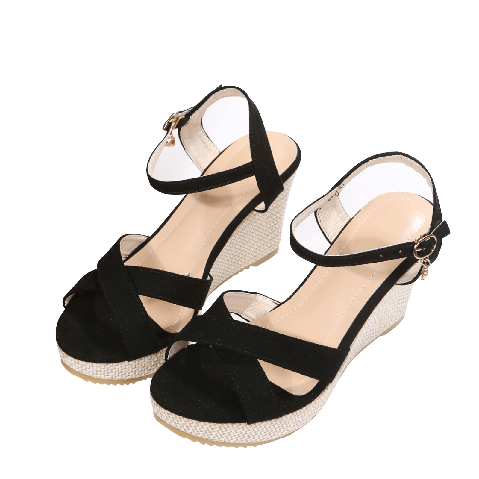 Lovskoo 2024 Women's Boho Wedge Sandals Open Toe Ankle Strap Summer ...