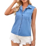 Lovskoo 2024 Women's Casual Distressed Button Down Sleeveless Denim ...