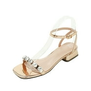 Pmoiste Chunky Heels for Women Elegant Low Heel Pearl Sandals Ankle ...