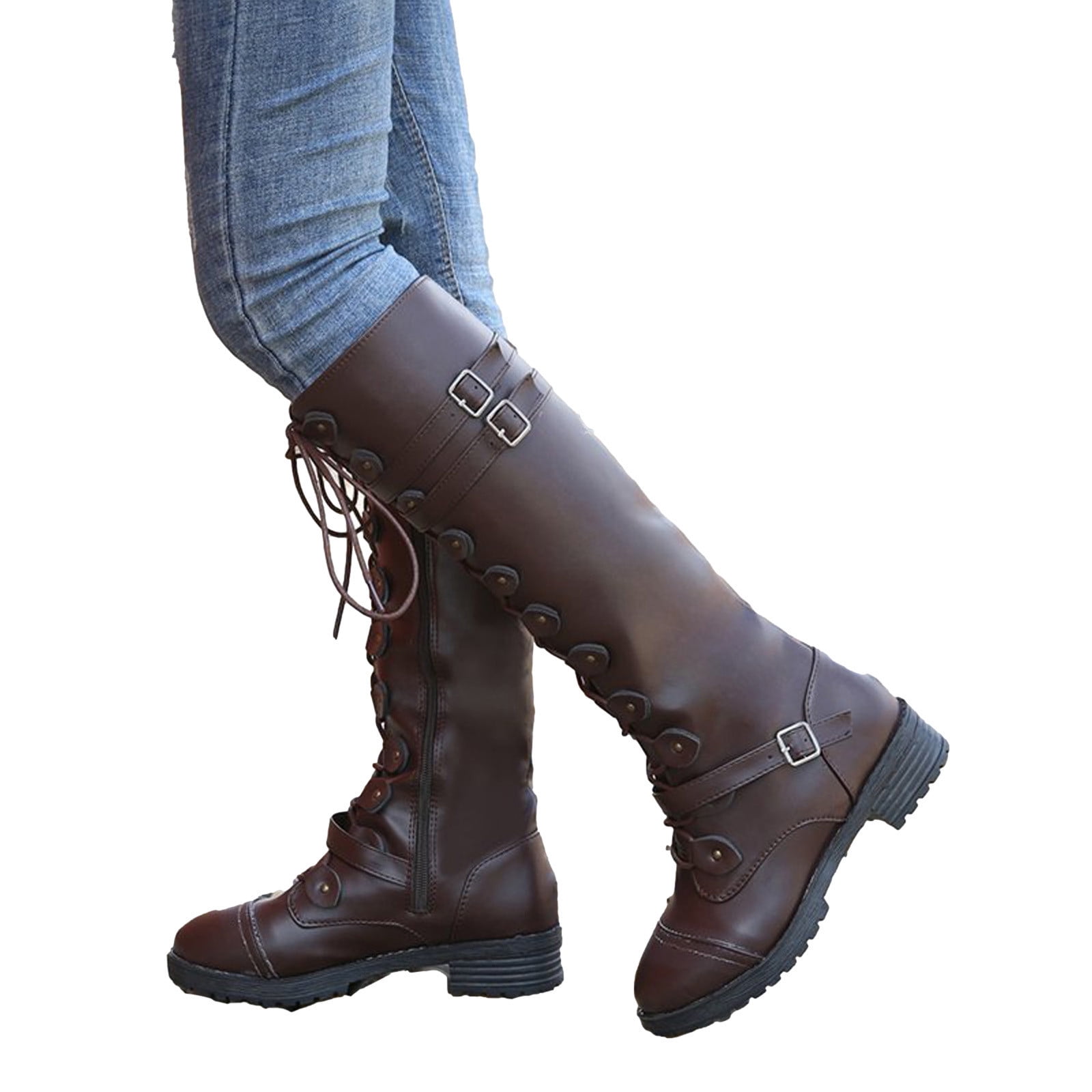 Lovskoo 2024 Women's Cowboy Boots Horse Riding Low-Heeled Knee High ...