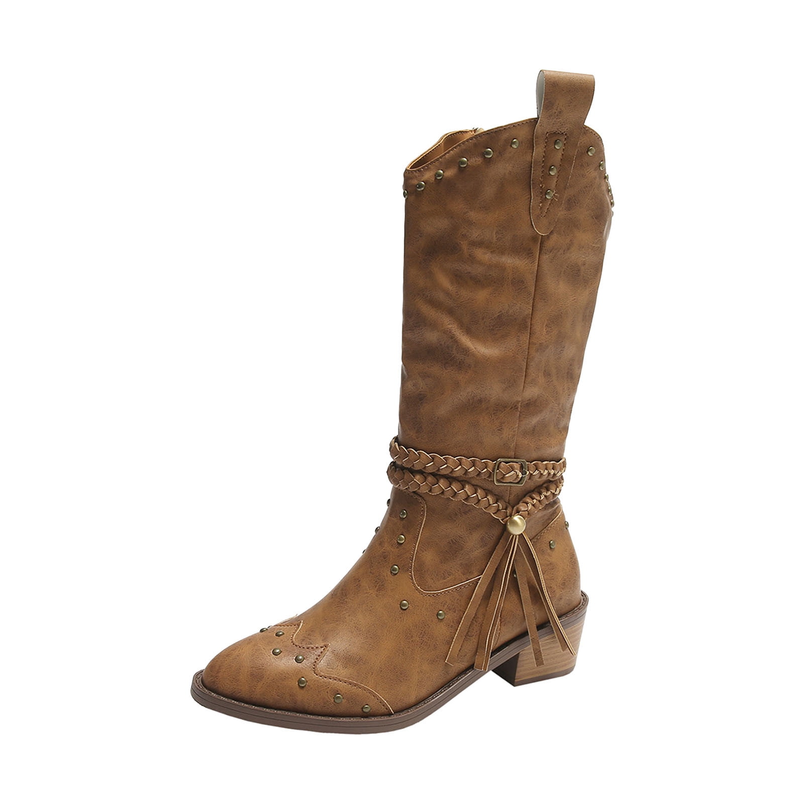 Lovskoo 2024 Women's Cowboy Boots Horse Riding Middle Mid Calf Boots ...