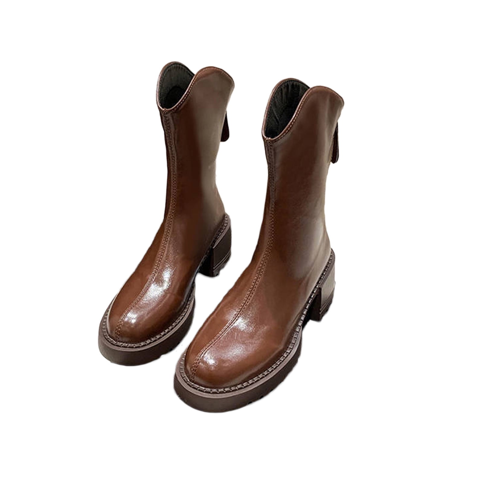 Lovskoo 2024 Women's Cowboy Boots Horse Riding Round Toe Chunky Heel ...