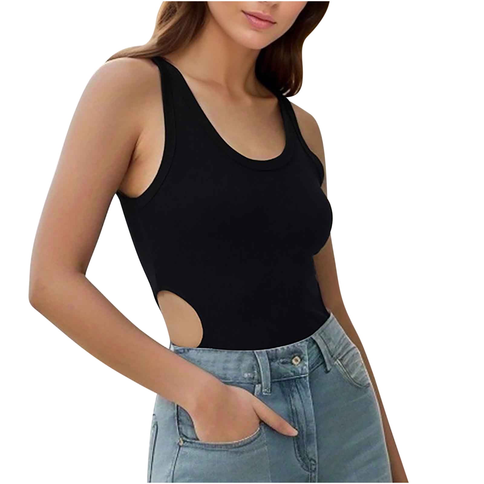 Lovskoo 2024 Women's Cut Out Sleeveless One Piece Romper Round Neck ...